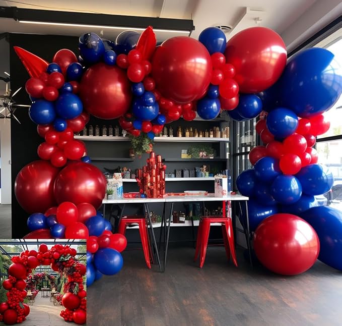 Amazon.com: Royal Blue Red Balloon Garland Double Stuffed Red Blue ...