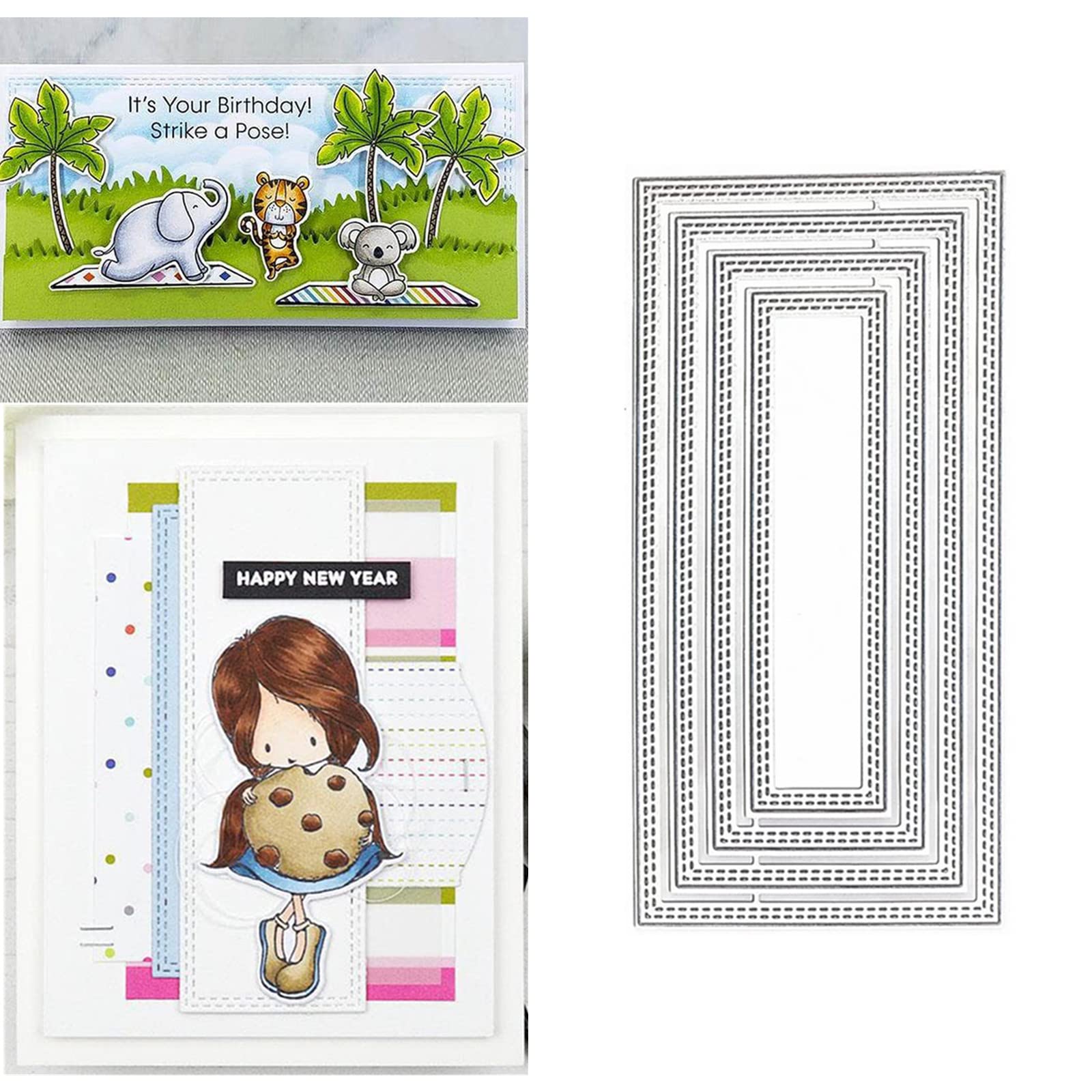 Amazon.com: 4Pcs/Set Rectangle Frame Metal Die Cuts,Slimline Stitched ...