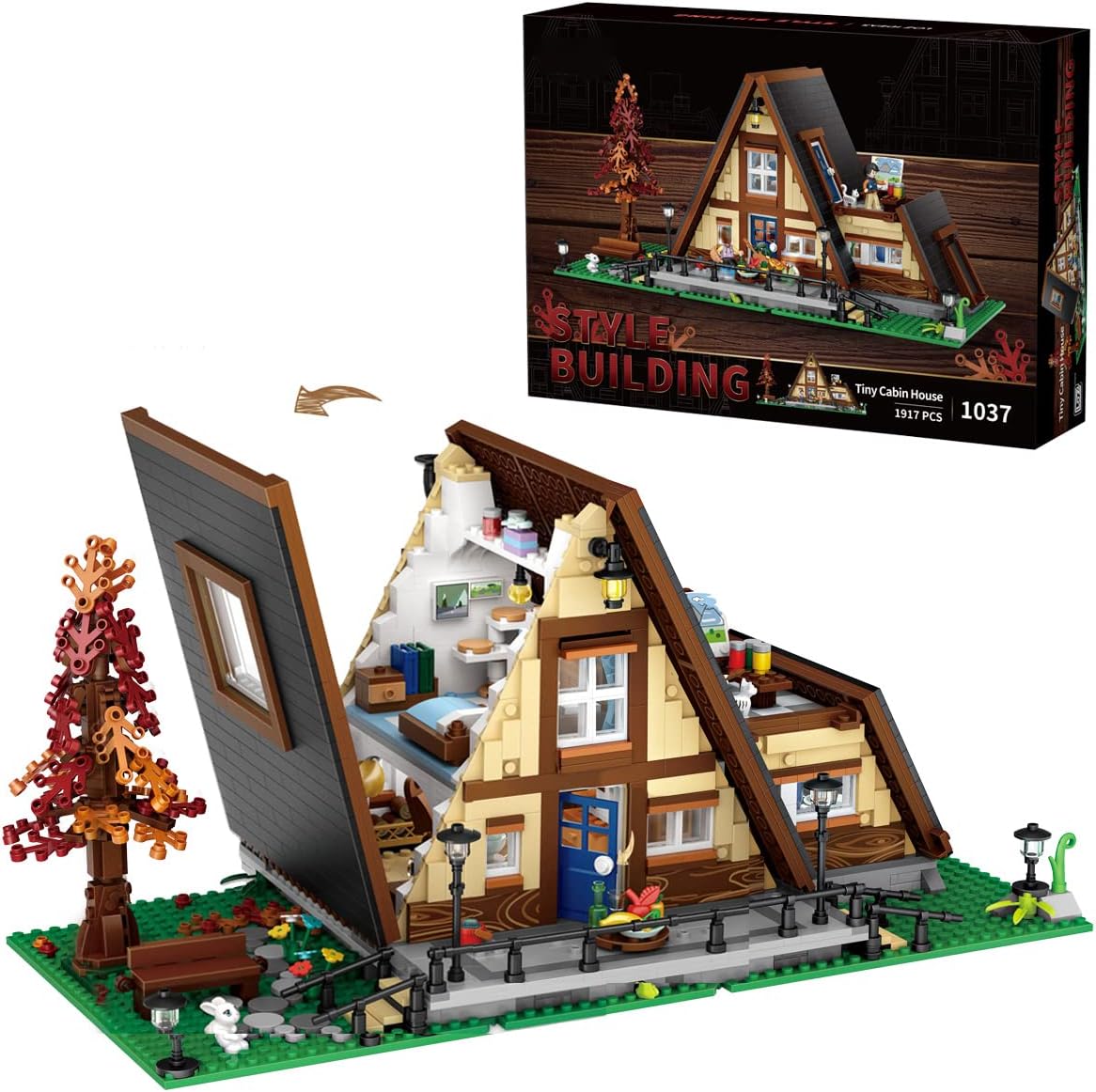 A Shaped Wood-Cabin Building Set Triangular Forest Hut Mini Building ...