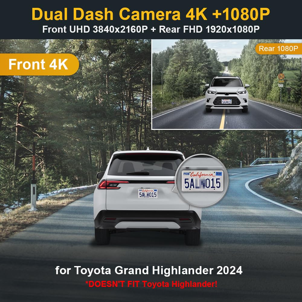 Snapklik.com : Fitcamx Front 4K+Rear 1080P Dash Cam For 2024 Toyota ...