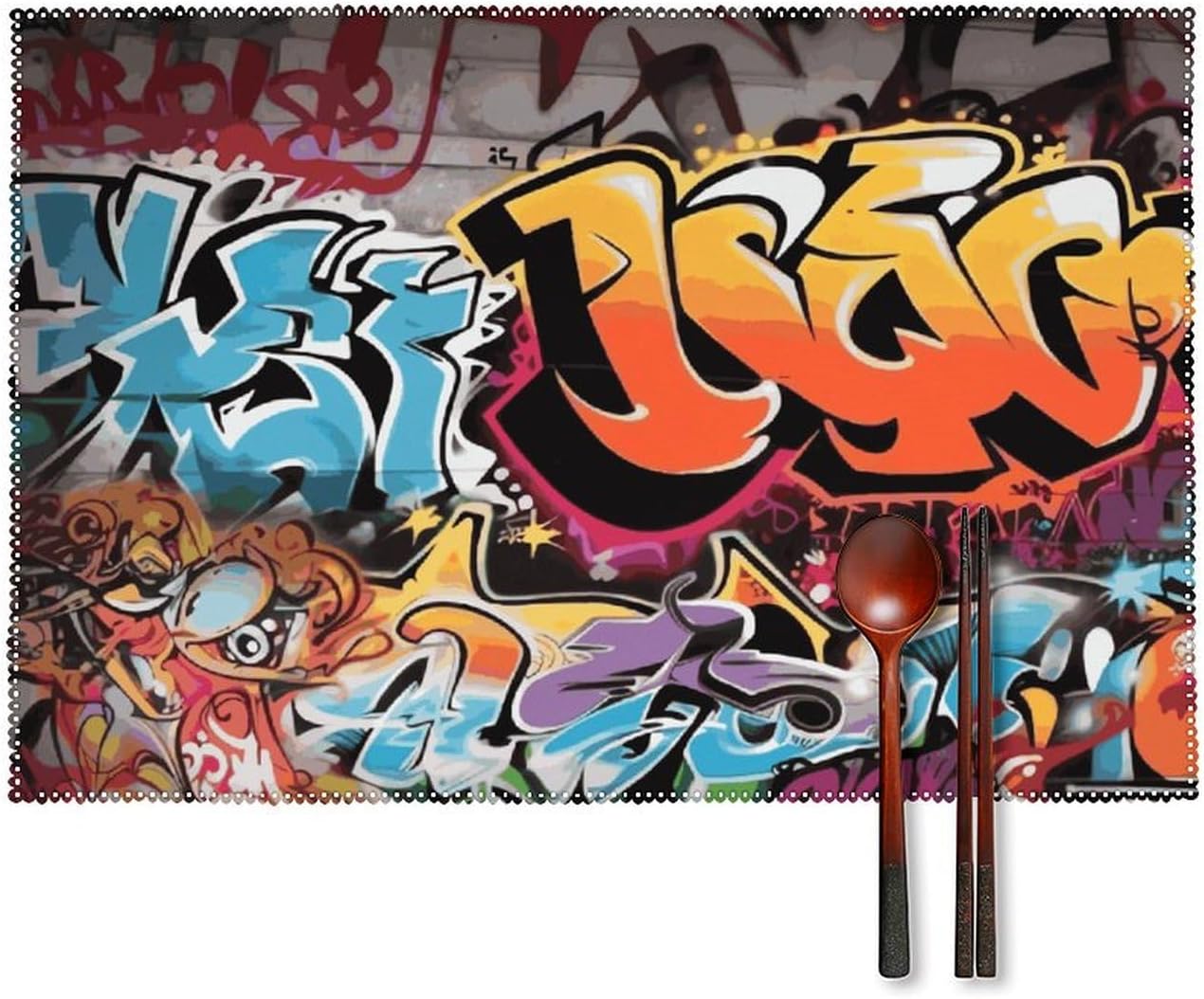 Amazon.com: Placemats Set of 4 Heat Resistant Table Mats Graffiti Hip ...