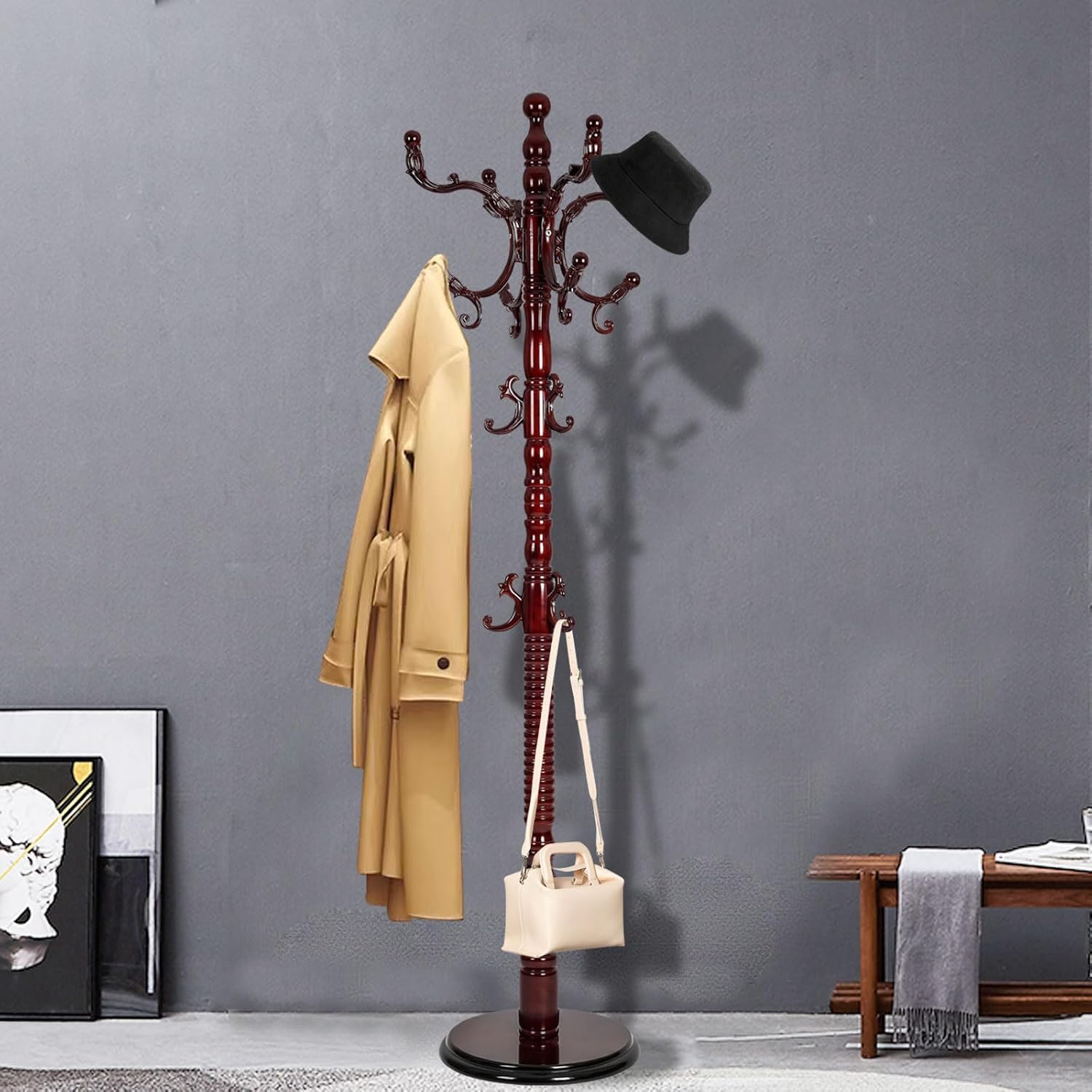 Amazon.com: Coat Racks Free Standing with 14 Hooks, Natural Wood Coat ...