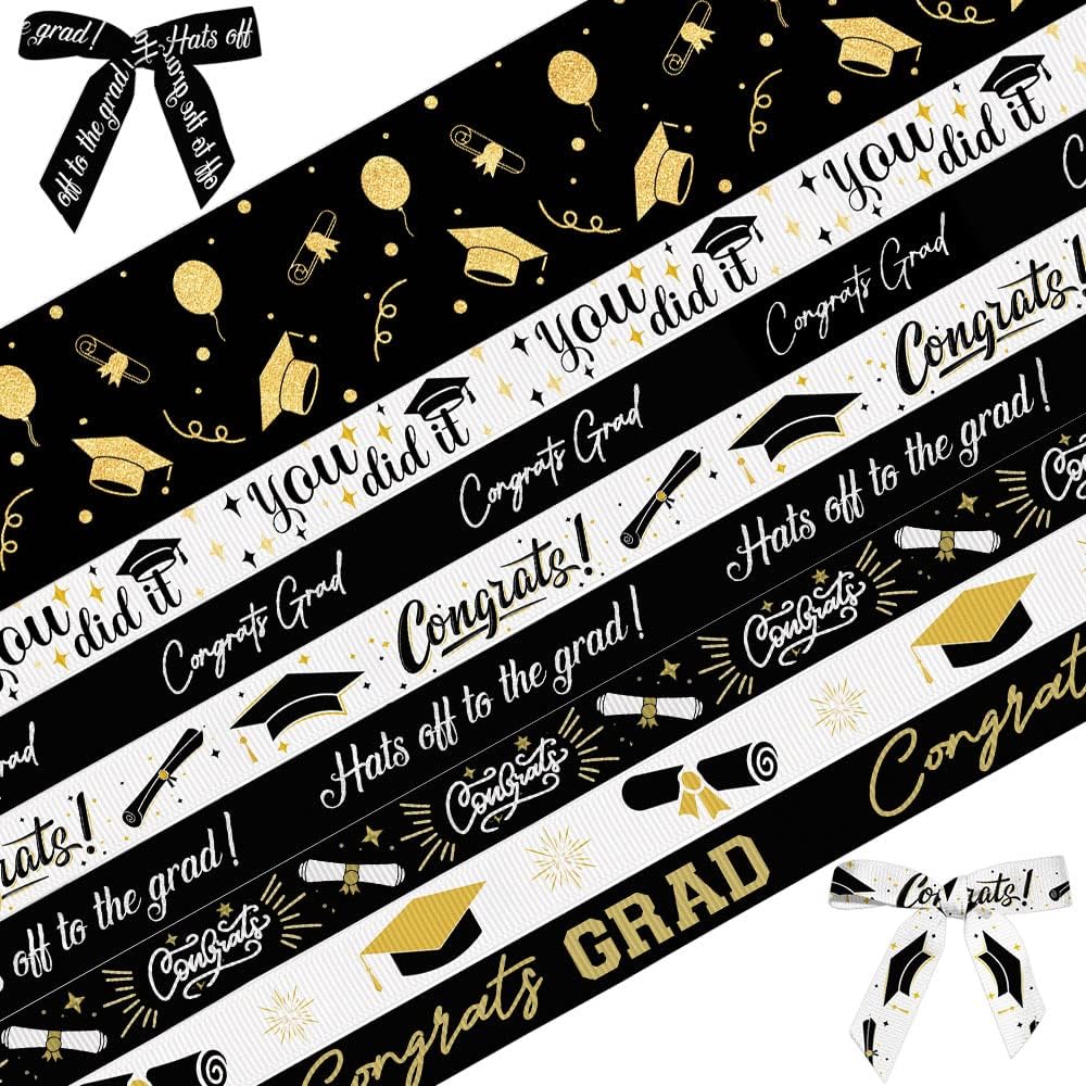 Amazon.com: 4 Rolls 20 Yards Graduation Ribbons, 3/8" Graduation Hat ...
