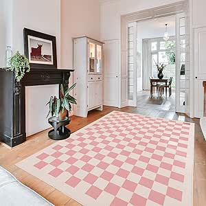 Amazon.com: TRUEDAYS Modern Pink Checkered Area Rug - 5x7, Washable ...