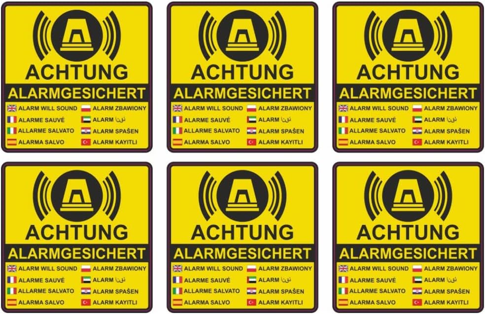 Samunshi® Aufkleber 15cm set Alarmgesichert Achtung Gelb - Schild ...