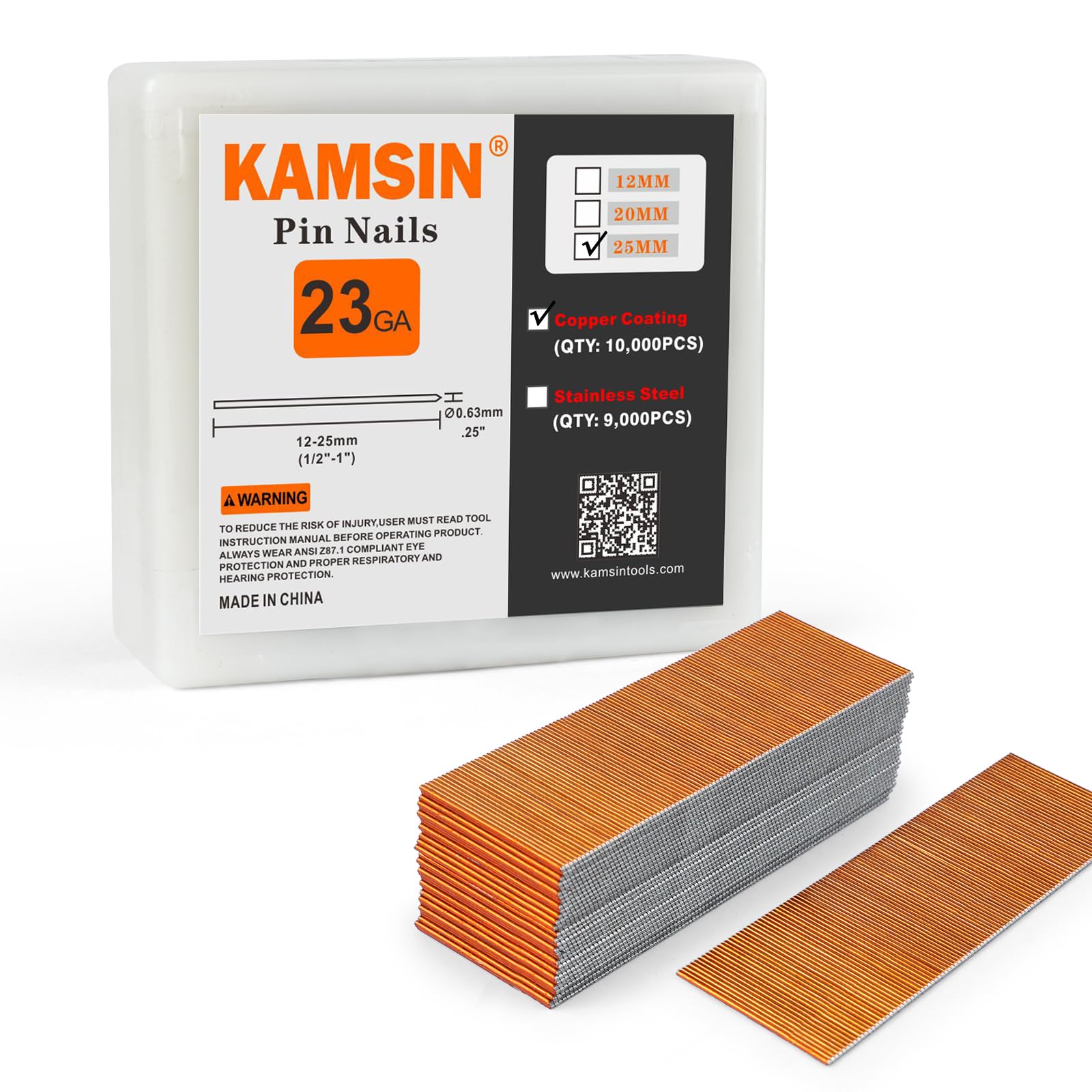 KAMSIN P625 Headless Pin Nails, 23 Gauge 1'' (25mm) Leg Length, Copper ...