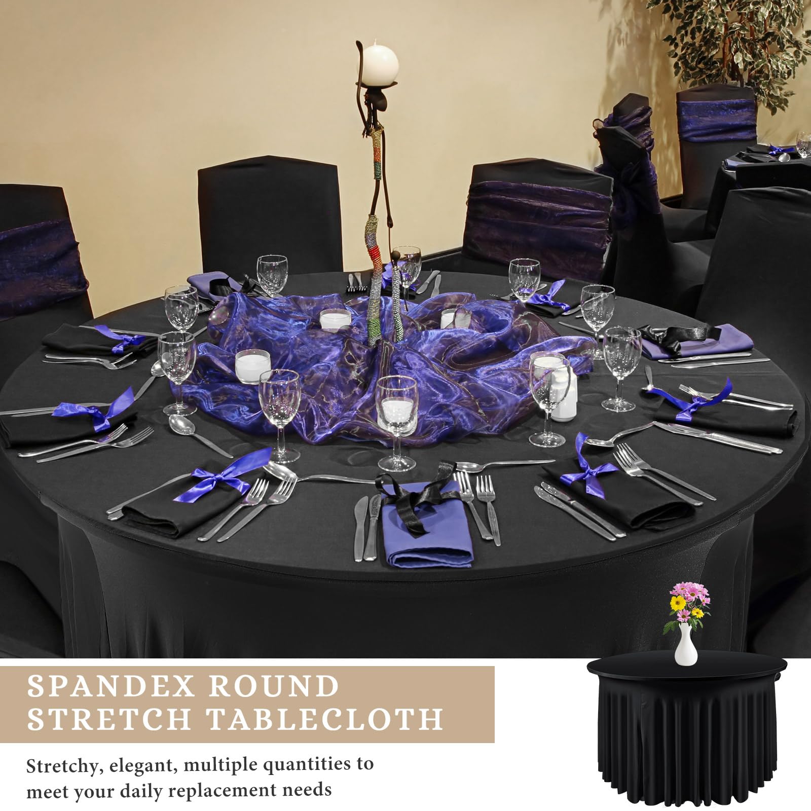 Preboun 6 Pack Spandex Round Tablecloths Wrinkle Free Stretchy Round ...