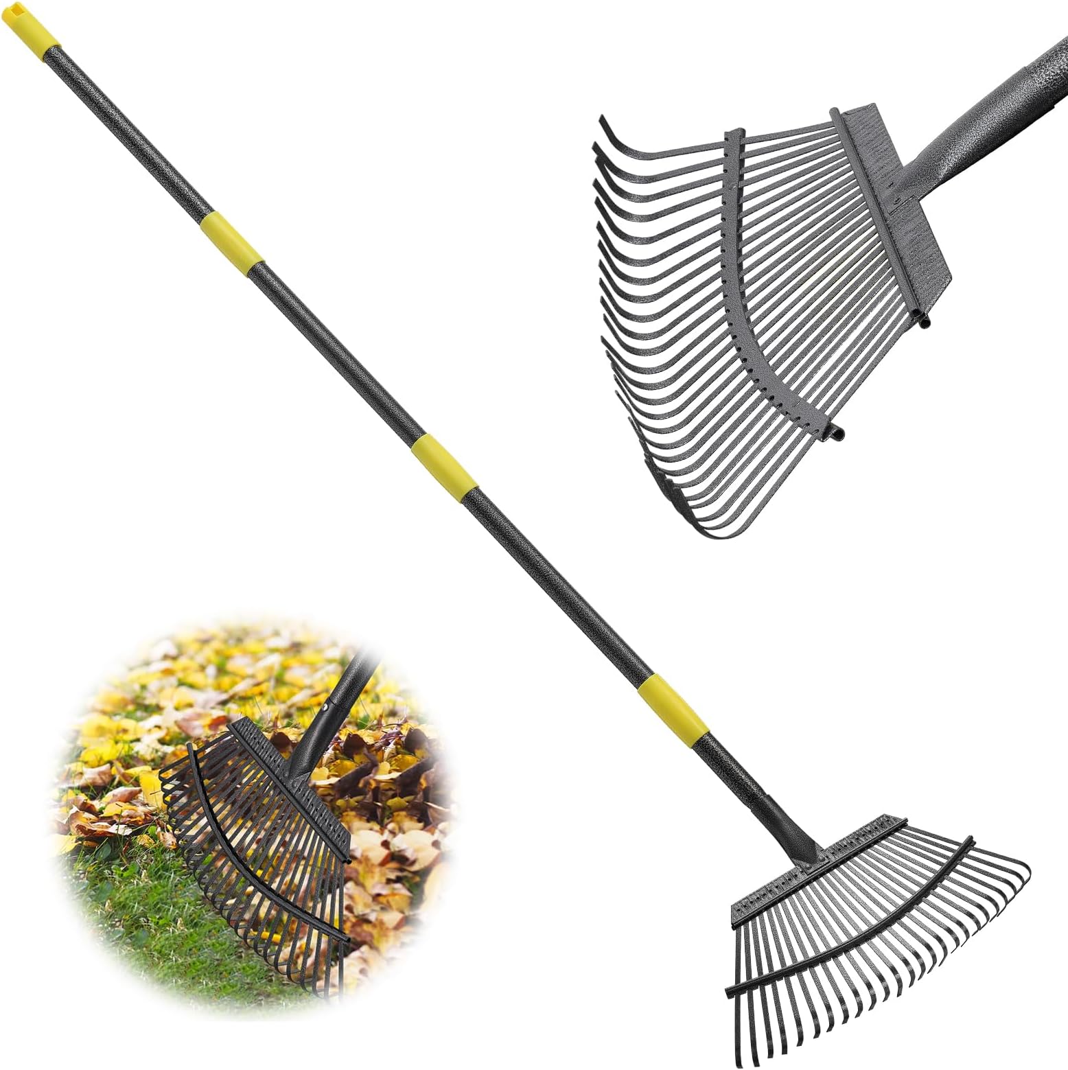 Amazon.com : Yocada 19.3" Garden Leaf Rake Wide Heavy Duty Adjustable ...