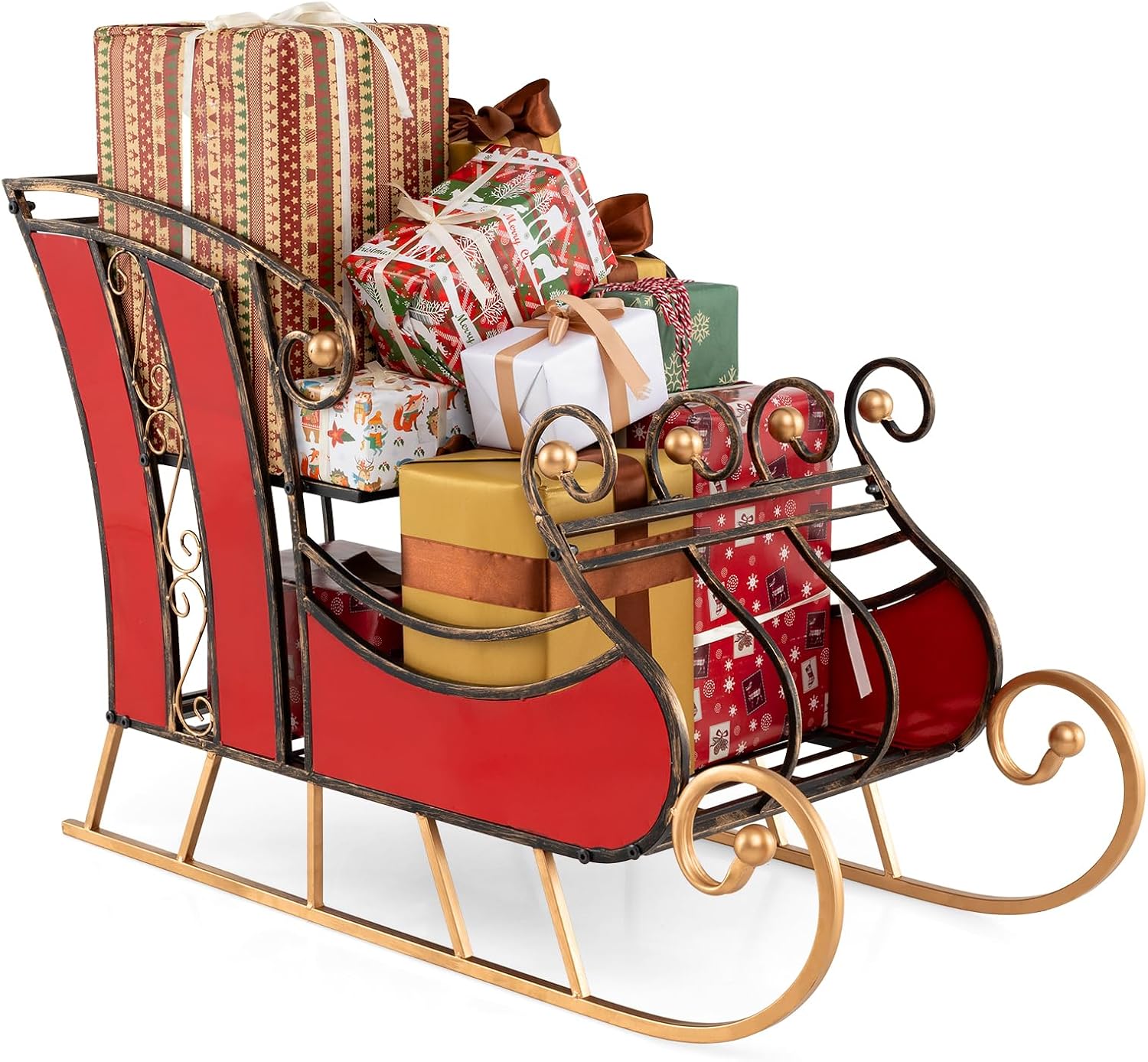Amazon.com: HAPPYGRILL 23” Christmas Santa Sleigh, Metal Sleigh with 2 ...