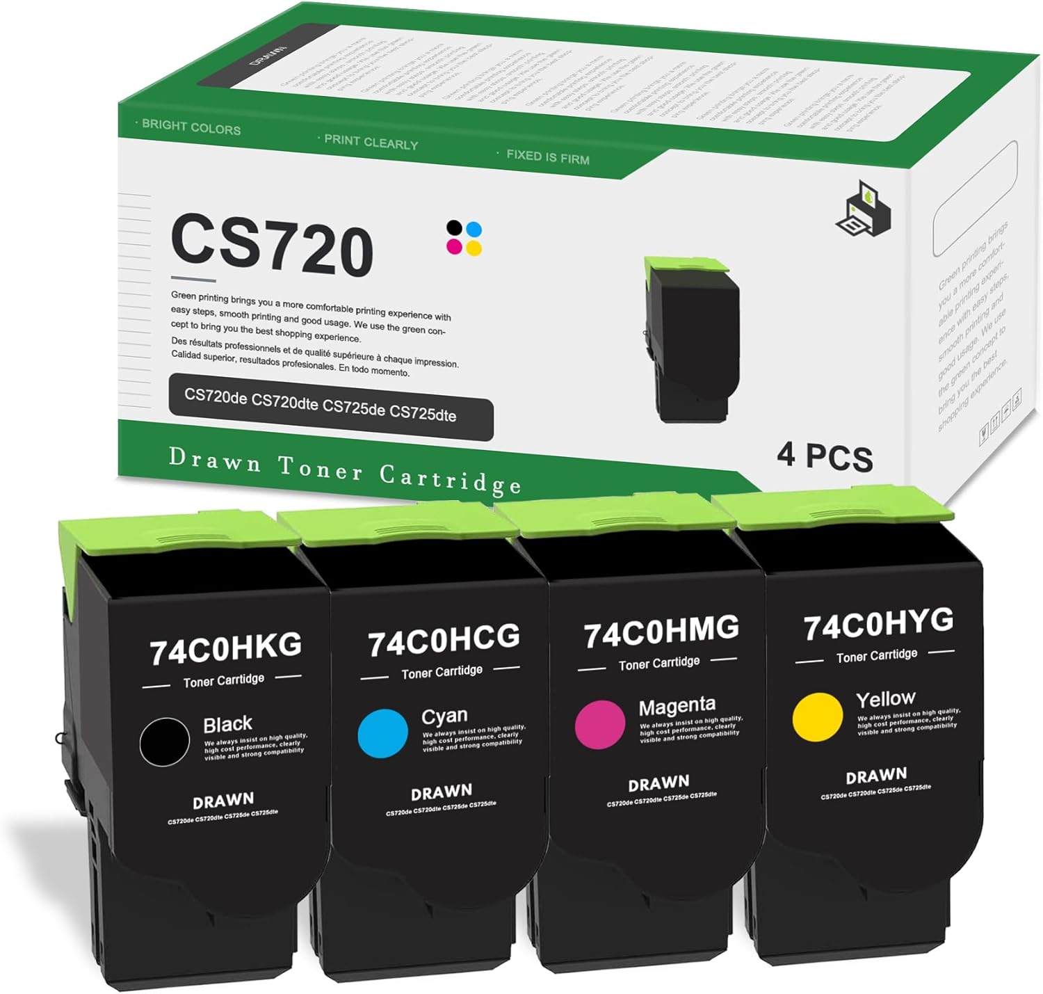 Amazon.com: 74C0HKG 74C0HCG 74C0HMG 74C0HYG Toner Cartridge 4-Pack ...
