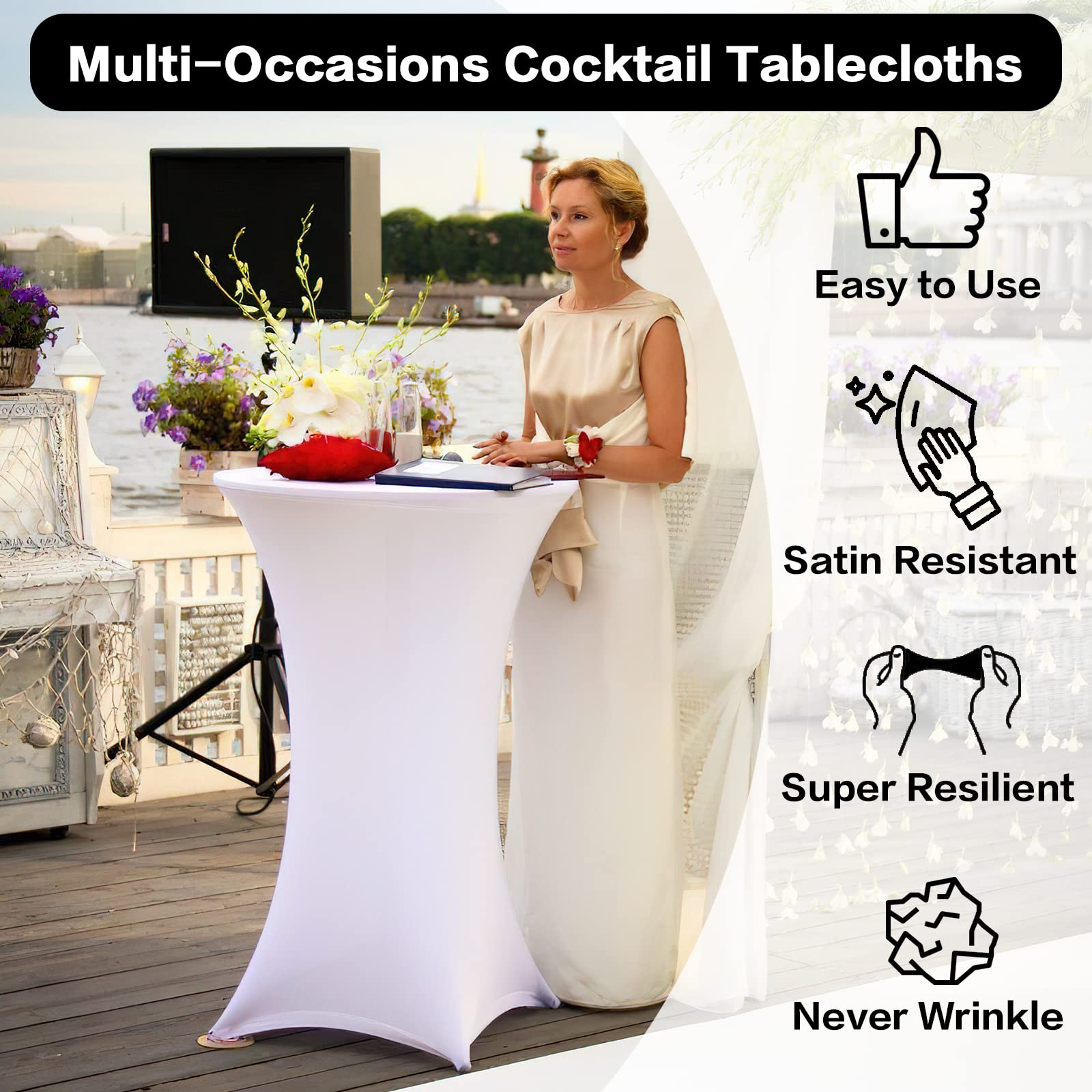 GFCC Spandex Cocktail Table Covers - 4 Pack 32x43 Inch White Stretch ...