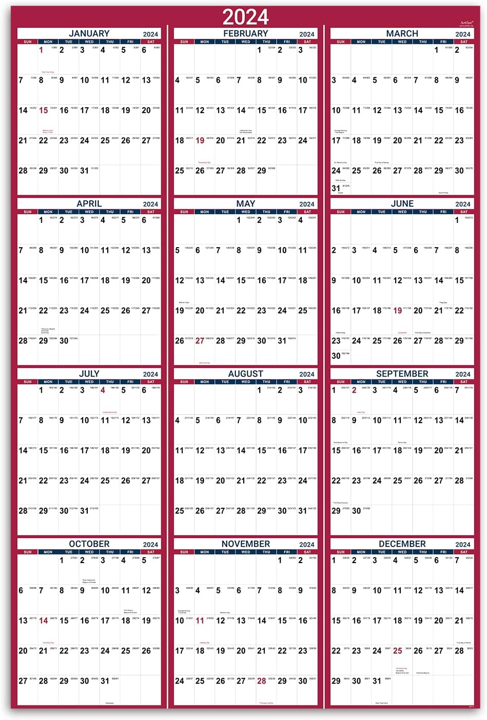 Amazon.com: 2024 Yearly Wall Calendar - 2024 Calendar, Yearly Wall ...