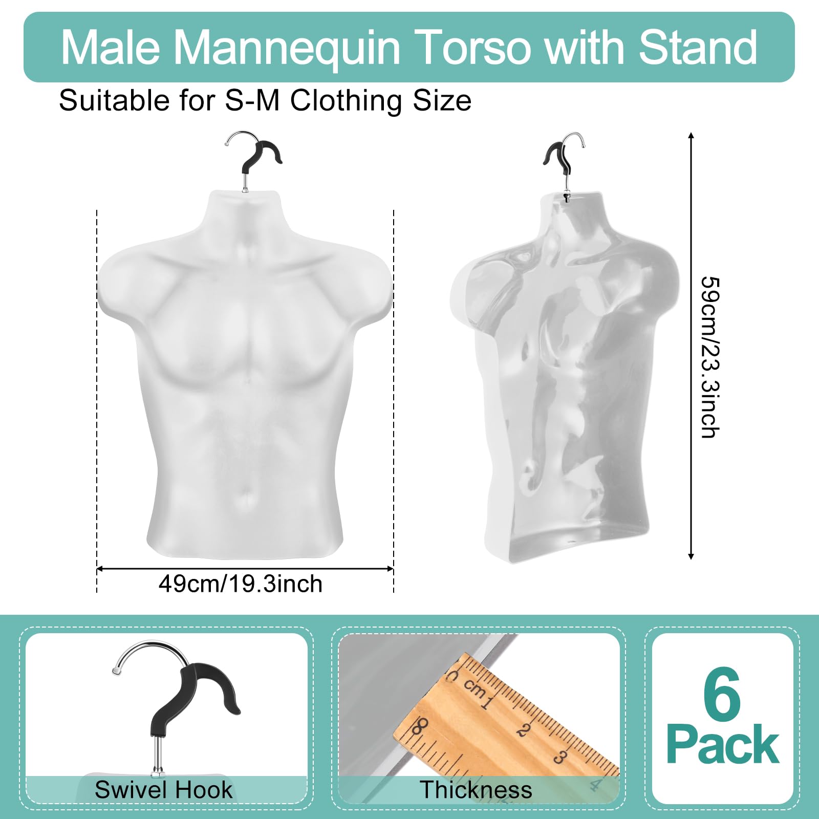 Male Mannequin Torso 6-Pack S - Shapely Dress Forms With Hanging Hooks ...