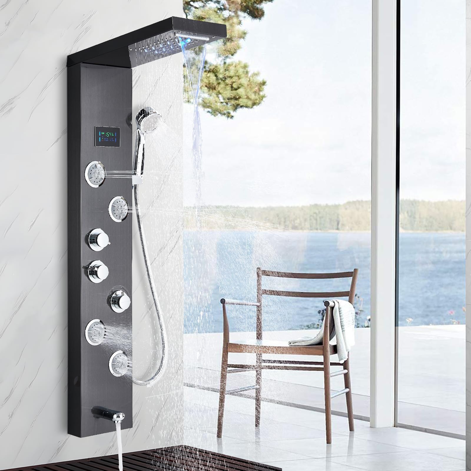 FeeTron LED Paneles de Ducha Regadera Para Baño Kit 7 Funciones Sistema ...