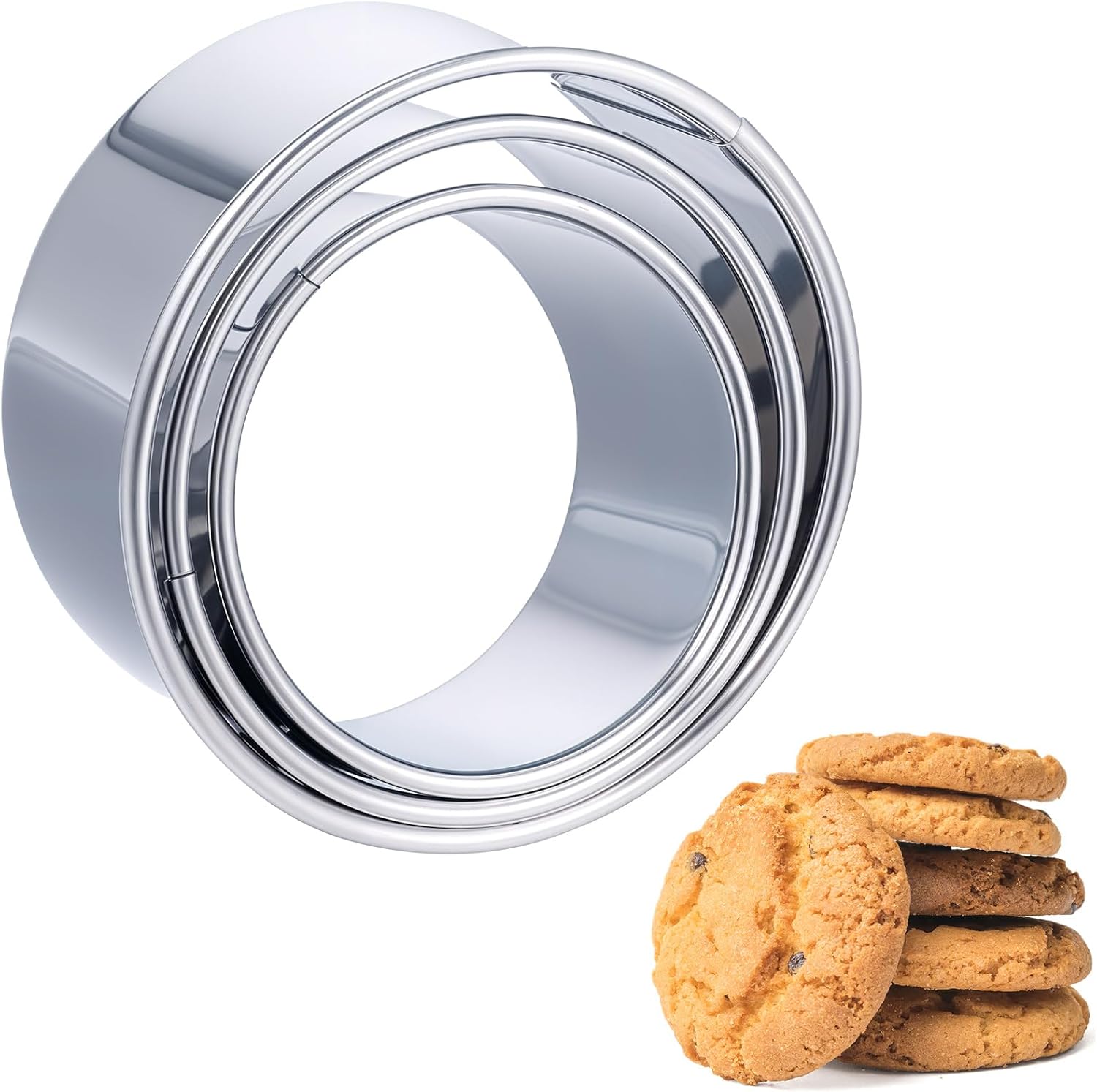 Prasacco 3 Pcs Round Cookie Cutter for Baking, Circle Biscuit Cutters ...