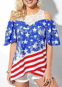 Amazon.com: BANGELY American Flag Cold Shoulder Shirt Women 4th of July ...