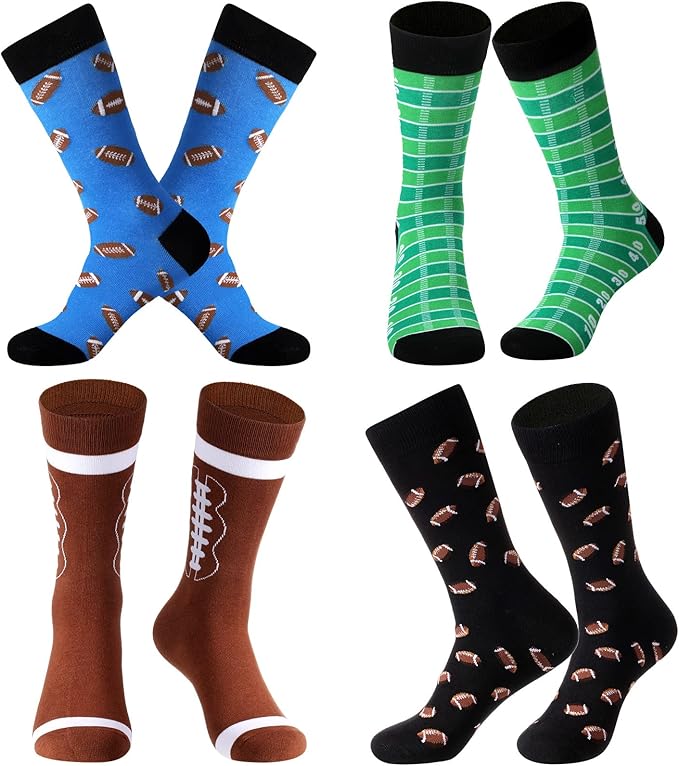 Amazon.com: Coume 4 Pairs Football Socks Youth Kids Novelty Socks ...
