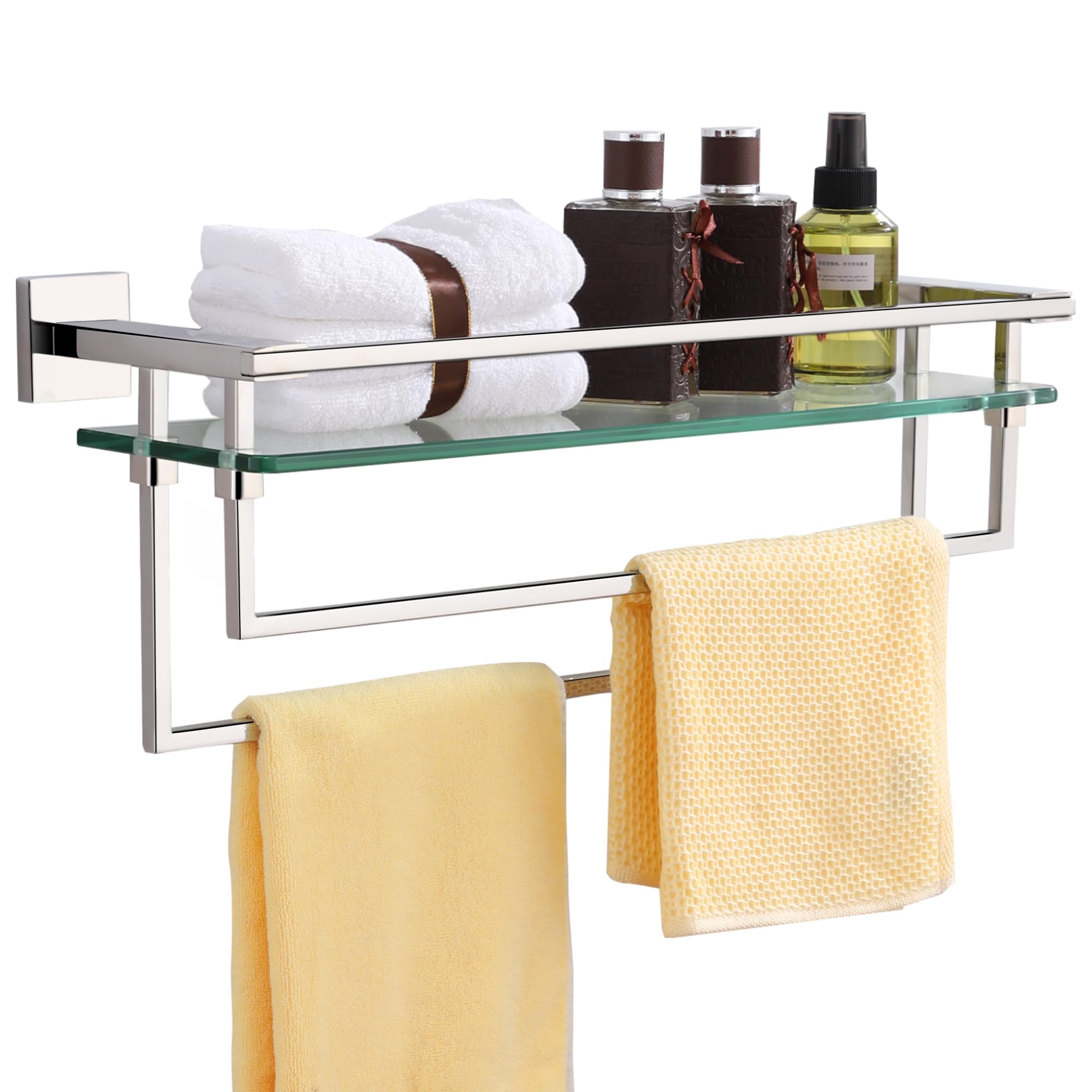 Amazon.com: LANC Bathroom Glass Shelf with Towel Bars 20-Inch Silver ...