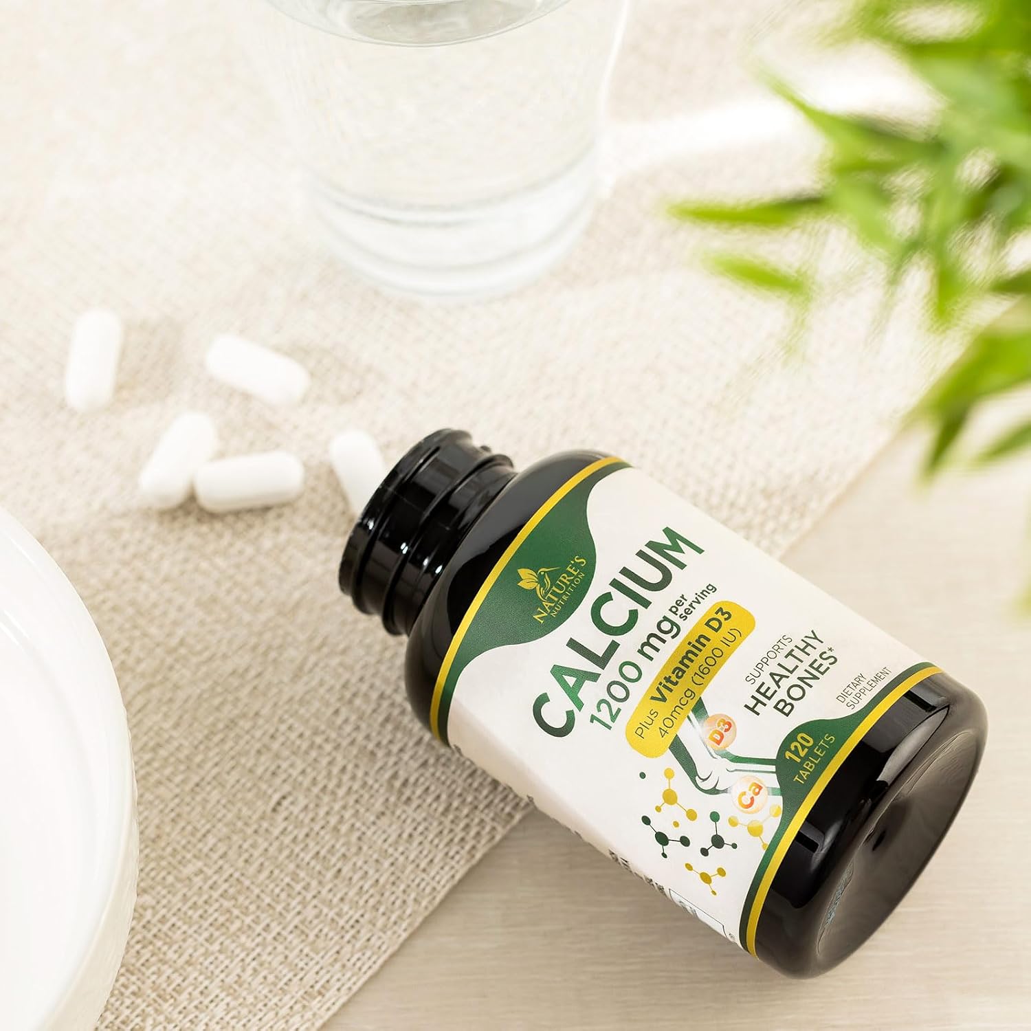 Calcio 1200 mg con vitamina D3, suplemento dietético para apoyo óseo y ...