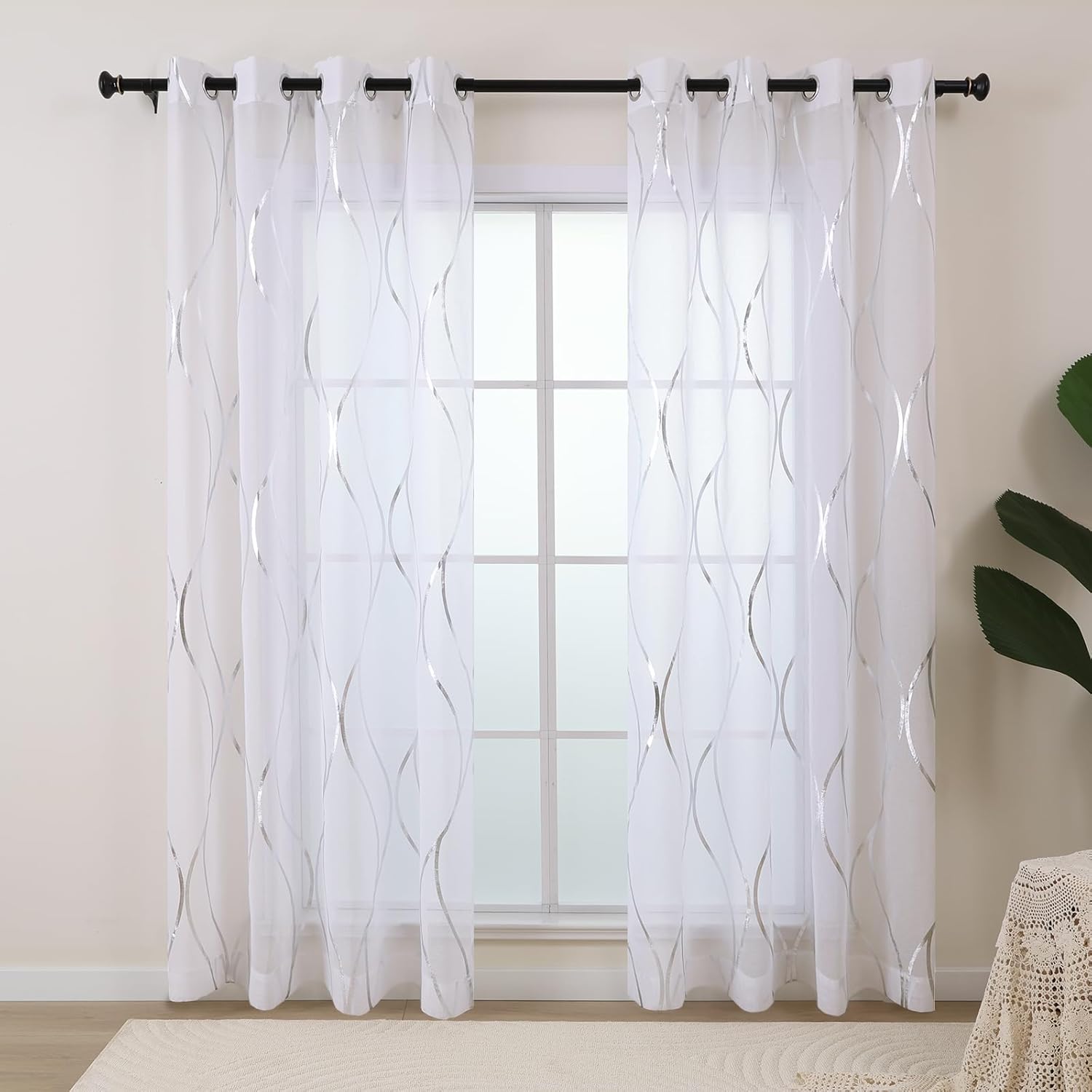 Amazon.com: L.Z.E Silver White Sheer Curtains 72 Inch Length for Living ...