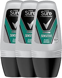 3x Sure Men MotionSense Antiperspirant Deodorant Roll-On Sensitive Dry ...