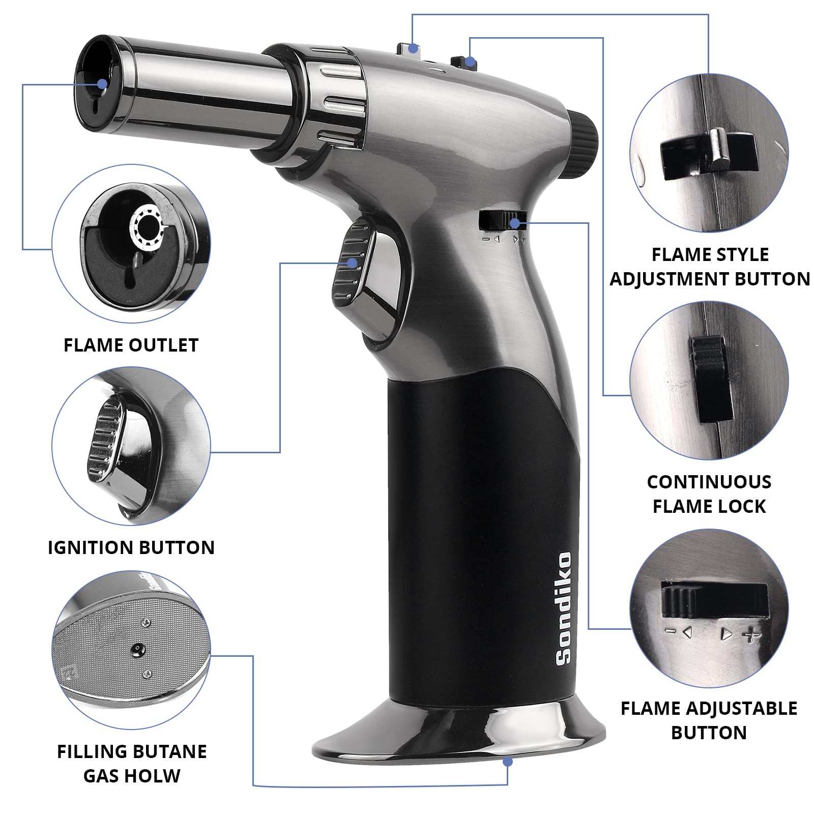 Snapklik.com : Sondiko Powerful DUAL Style Flame Butane Torch, Triple ...