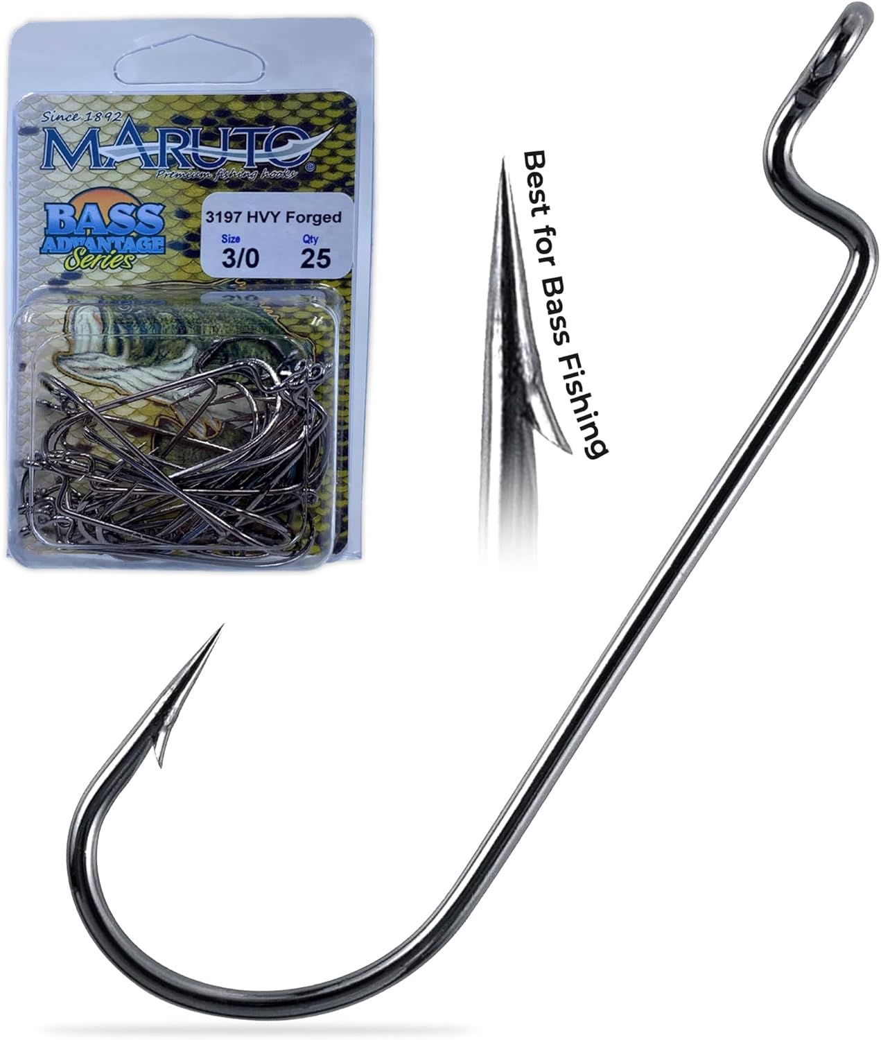 Amazon.com : Offset Worm Hooks for Bass Fishing, High Carbon Steel Hook ...