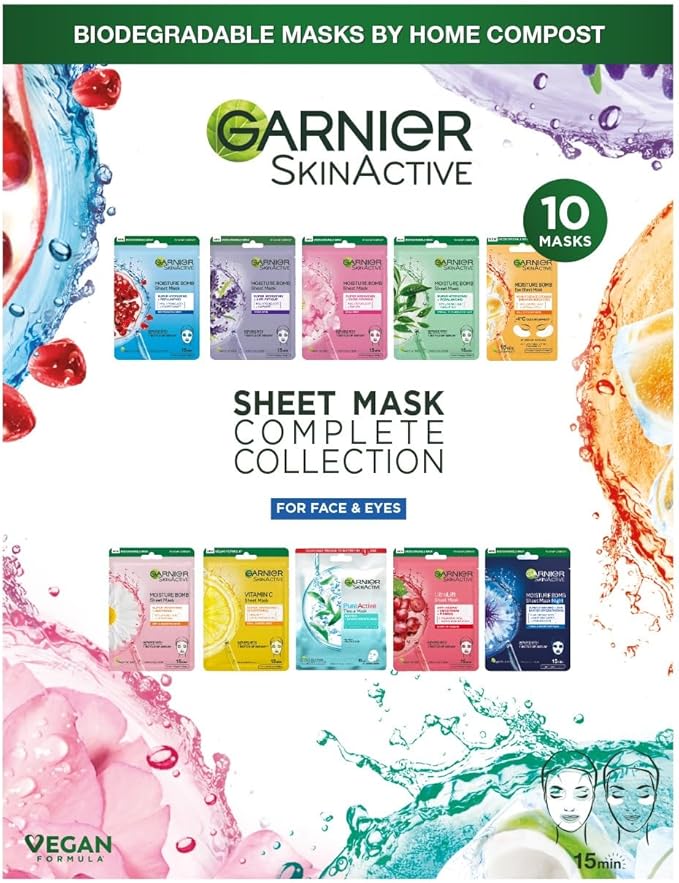 Garnier Sheet Masks Complete Collection, Set of Sheet Masks for Face ...