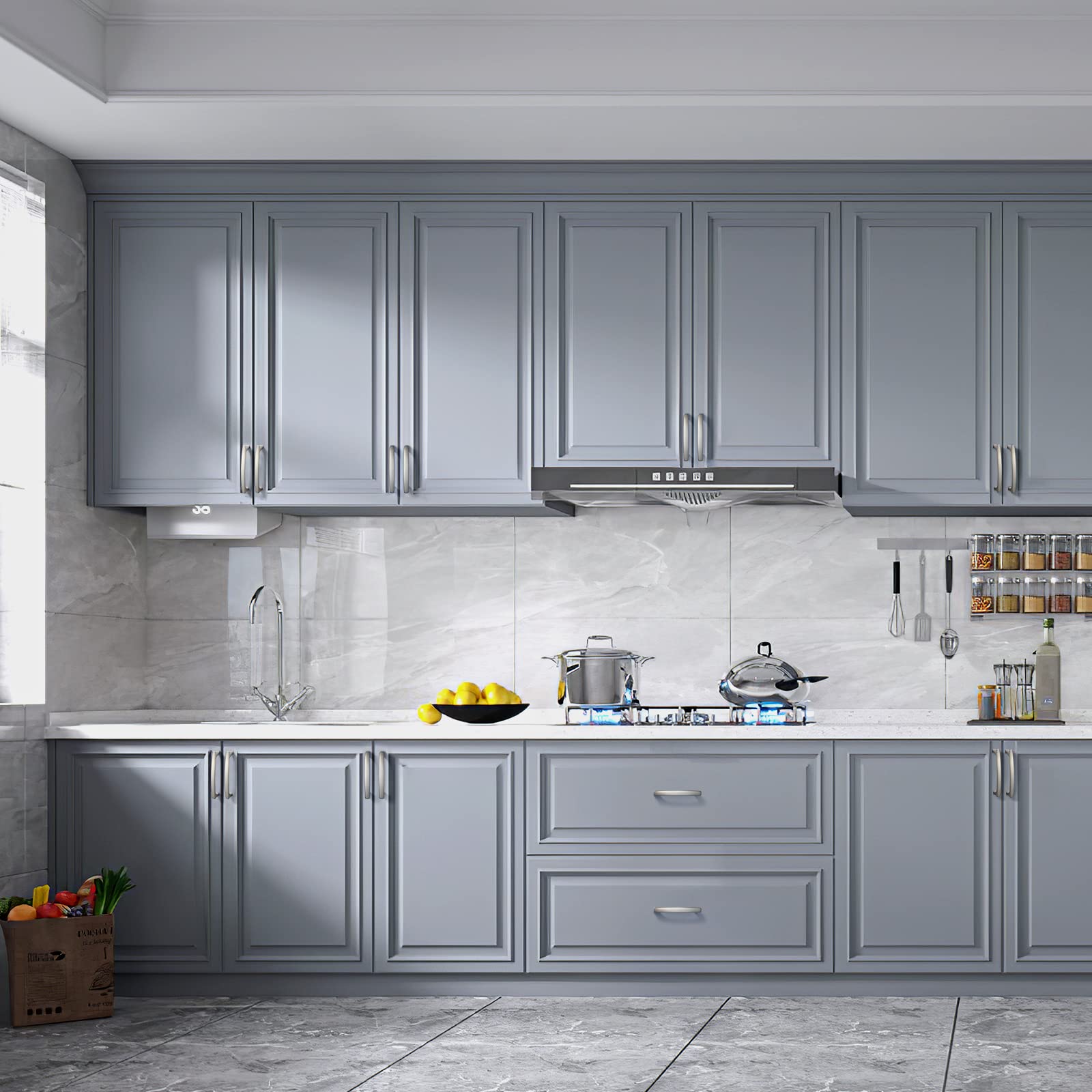 5 inch Brushed Nickel Cabinet Pulls Solid Satin Kitchen Cabinet Handles ...