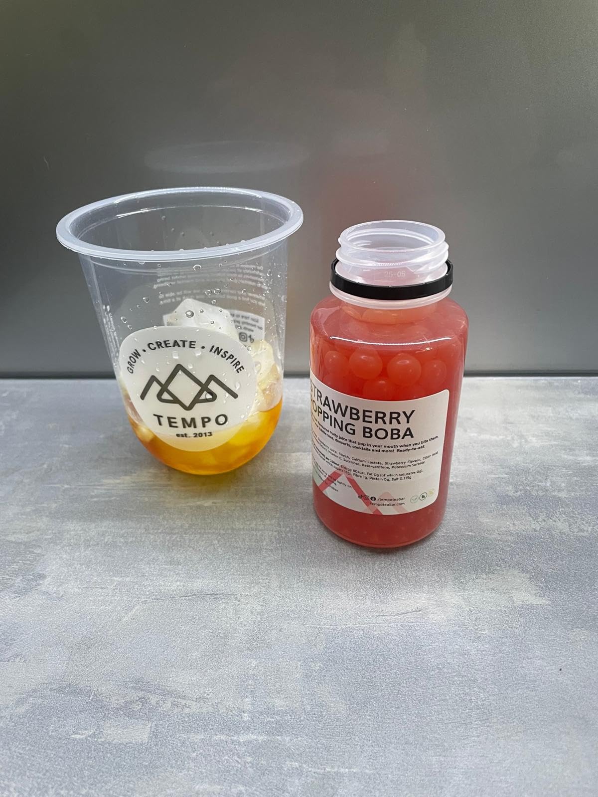 Bubble Tea Kit - Mango with Strawberry Popping Boba, Serves 3, Fruit ...