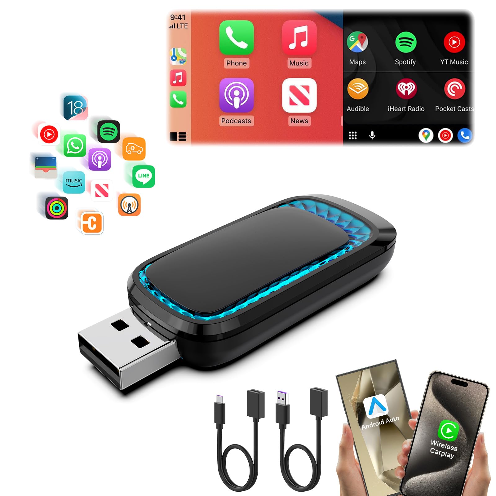 Amazon.com: Android Auto Wireless Adapter & Wireless CarPlay Adapter ...