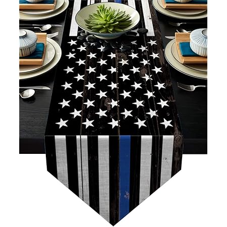 Amazon.com: Thin Blue Line Table Runner USA Flag July 4th Kitchen Table ...