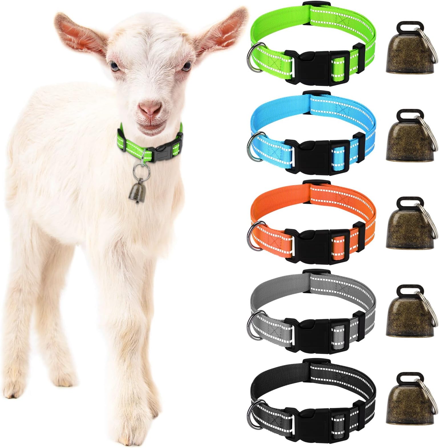 Amazon.com : GINDOOR 5 Pack Reflective Goat Collars with Bells, Cow ...