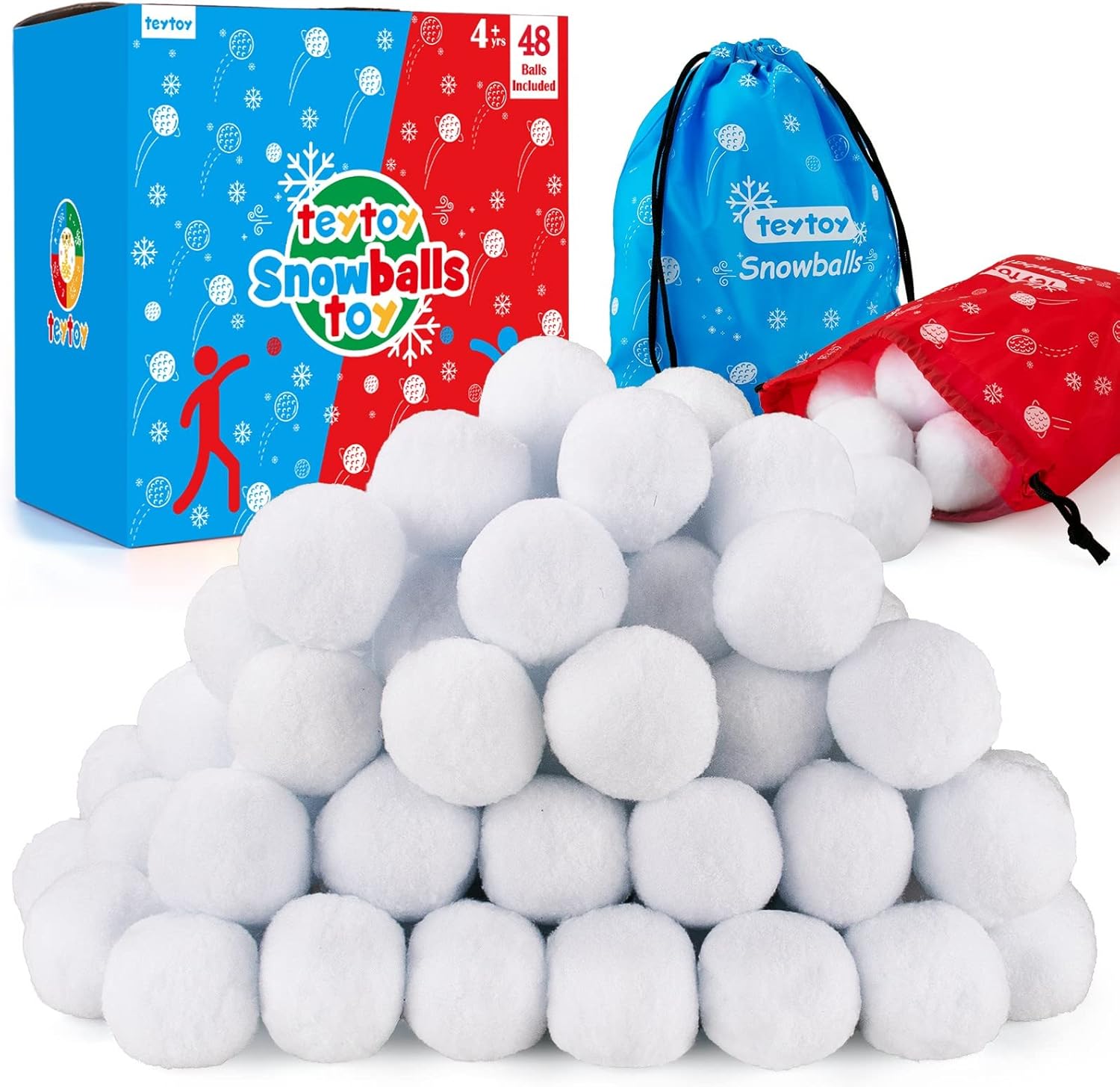 teytoy 48 Pack Indoor Play Snowballs for Kids Indoor,Fake Snowball Fun ...