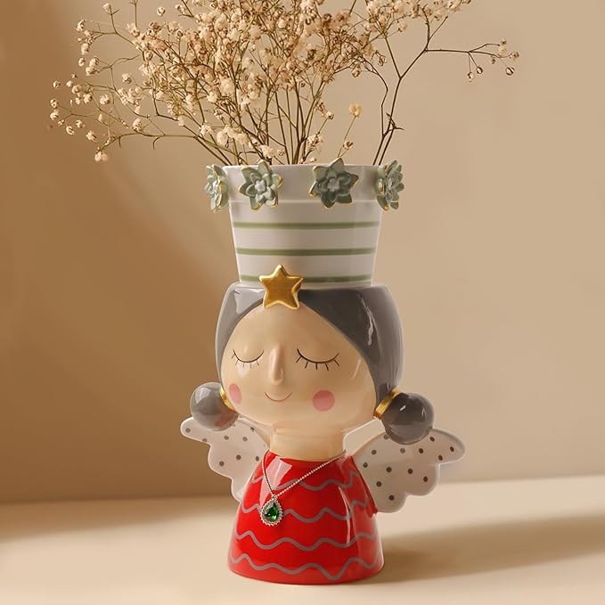 Amazon.com: DIFDECO Face Vase for Home Decor 2 Set,Ceramic Girl Head ...