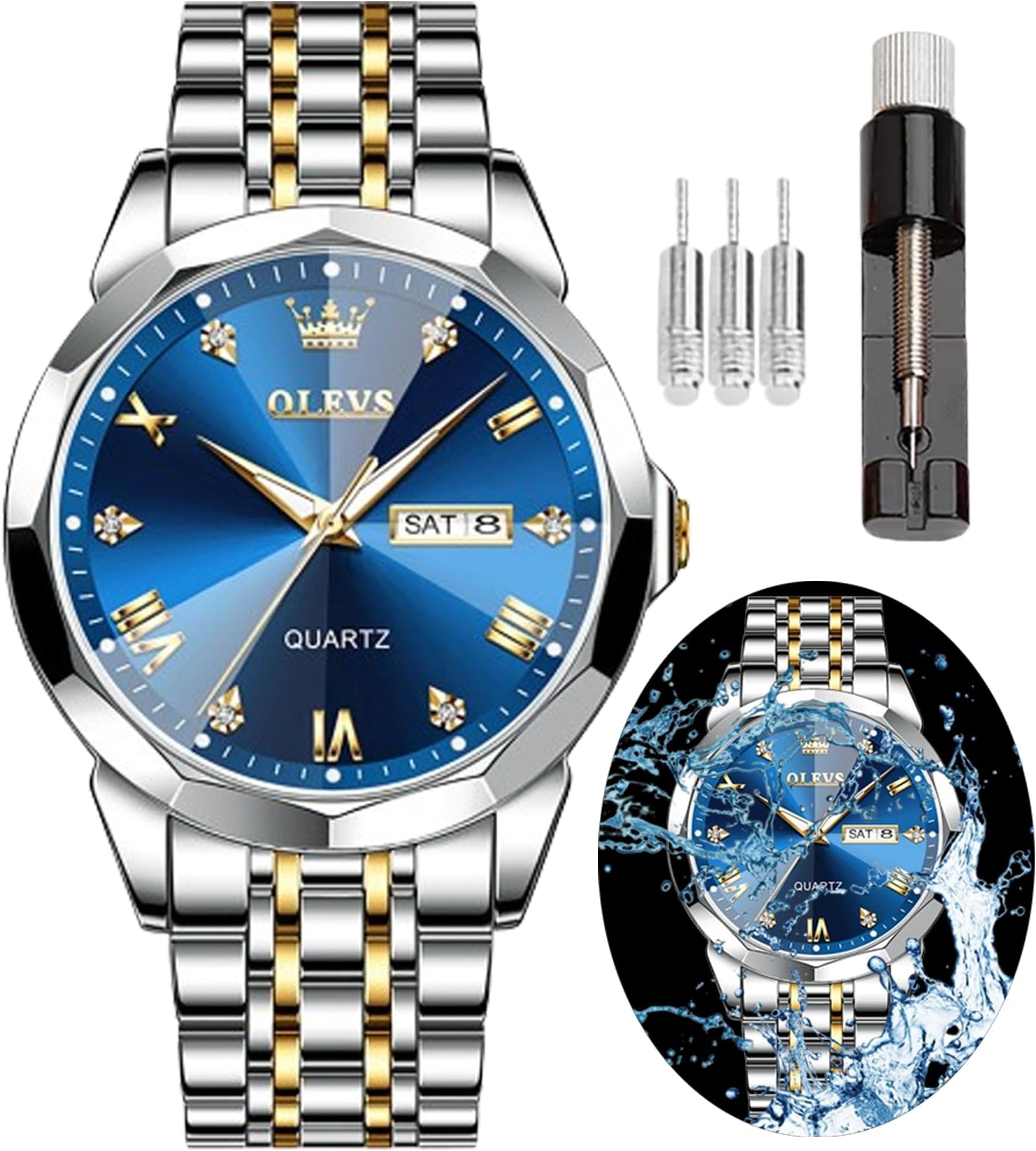 OLEVS Watch for Men Diamond Business Dress Analog Quartz Stainless ...