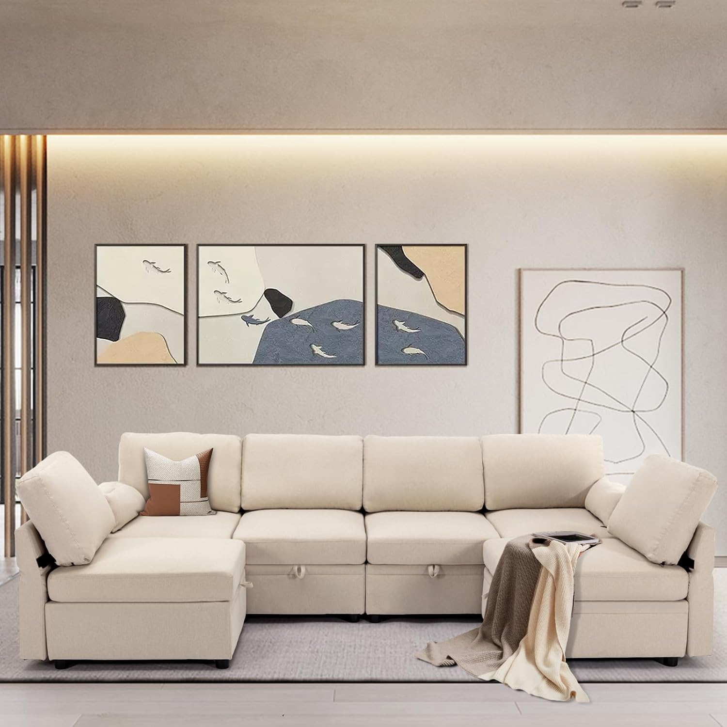 Amazon.com: Modular Couches Storage Sofa, Convertible L Shaped Sleeper ...