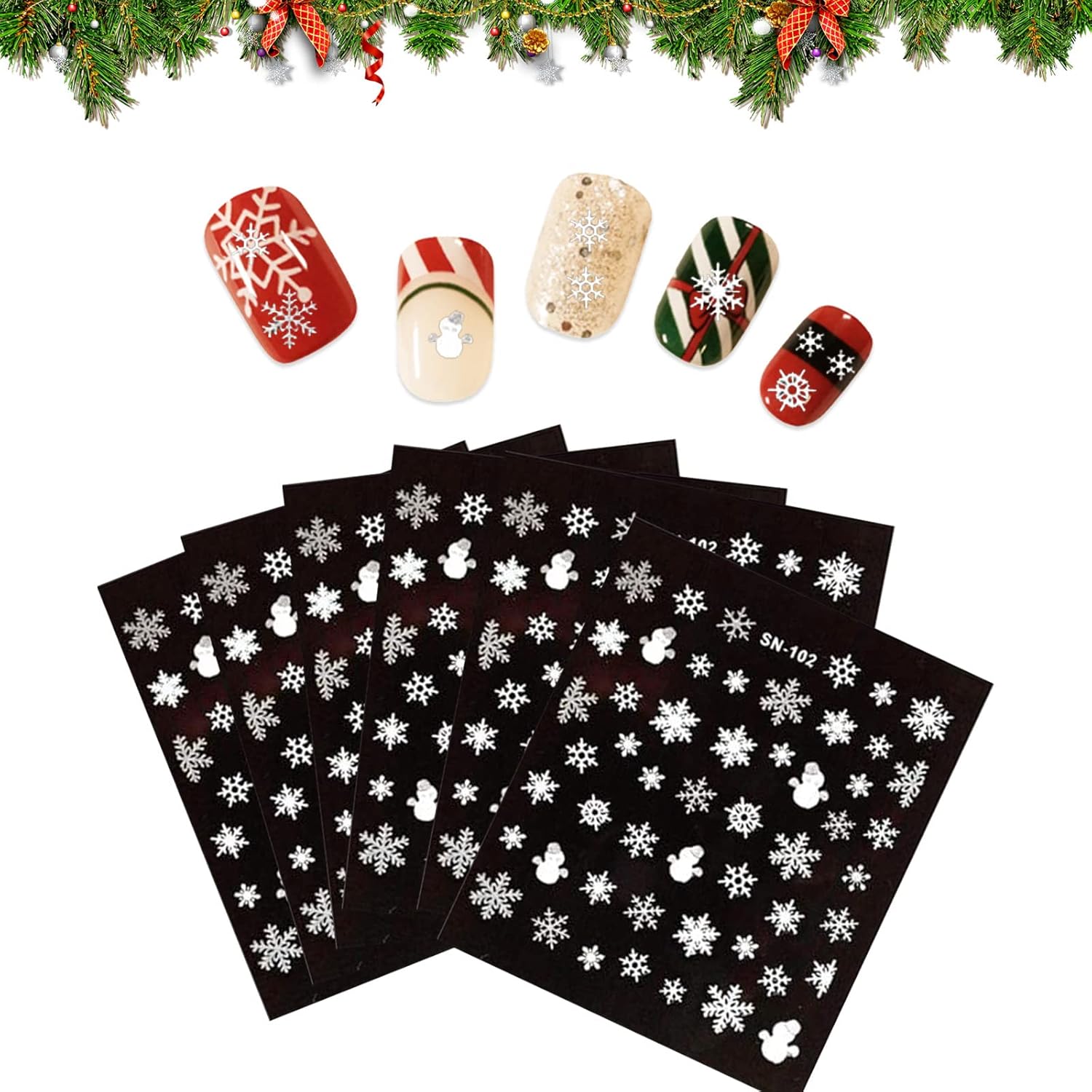 6Sheet Snowflake Nail Stickers, Christmas Nail Art 3D Glitter Stickers ...