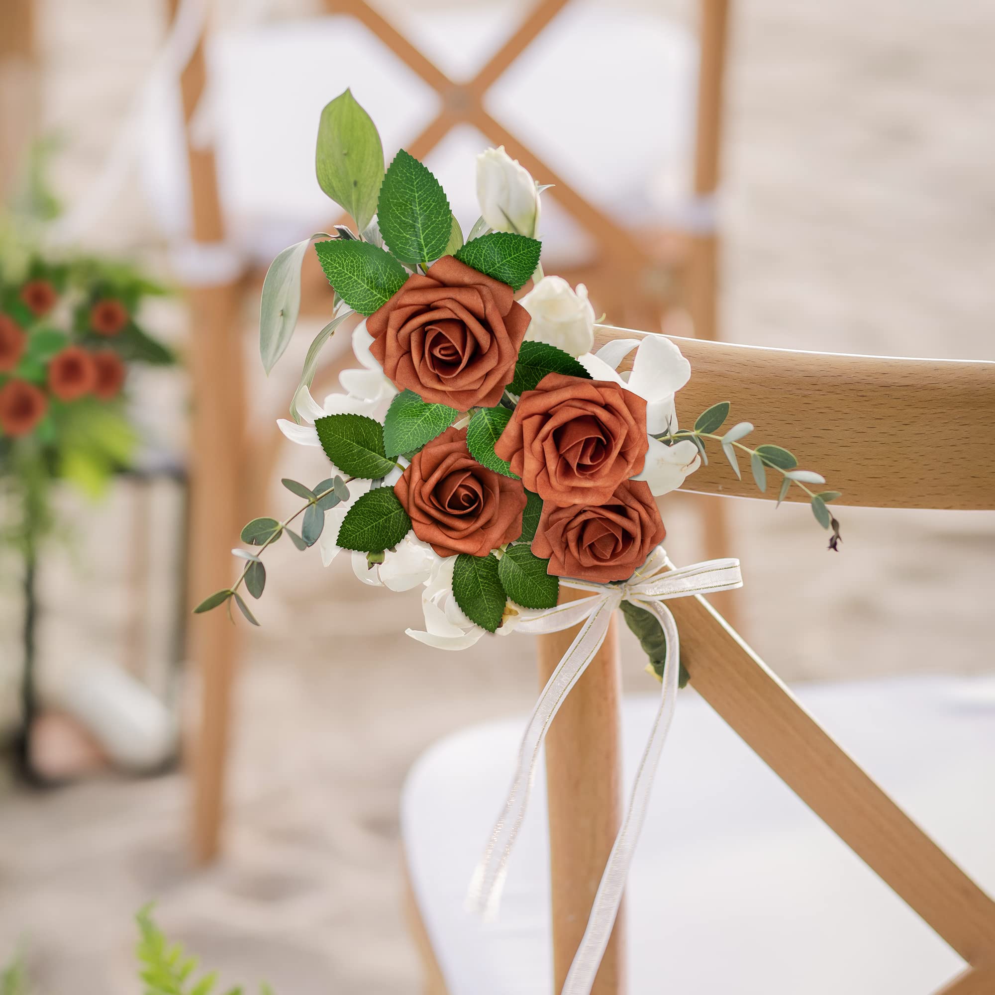 Snapklik.com : Mocoosy 50Pcs Burnt Orange Artificial Rose Flowers ...