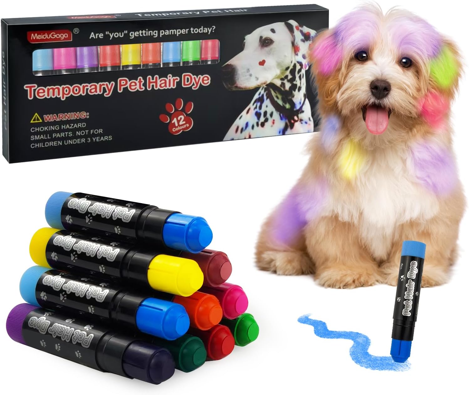 Noaya Dog Hair Dye Pens - 12 Colors Non-Toxic & Washable Dog Hair Dye ...