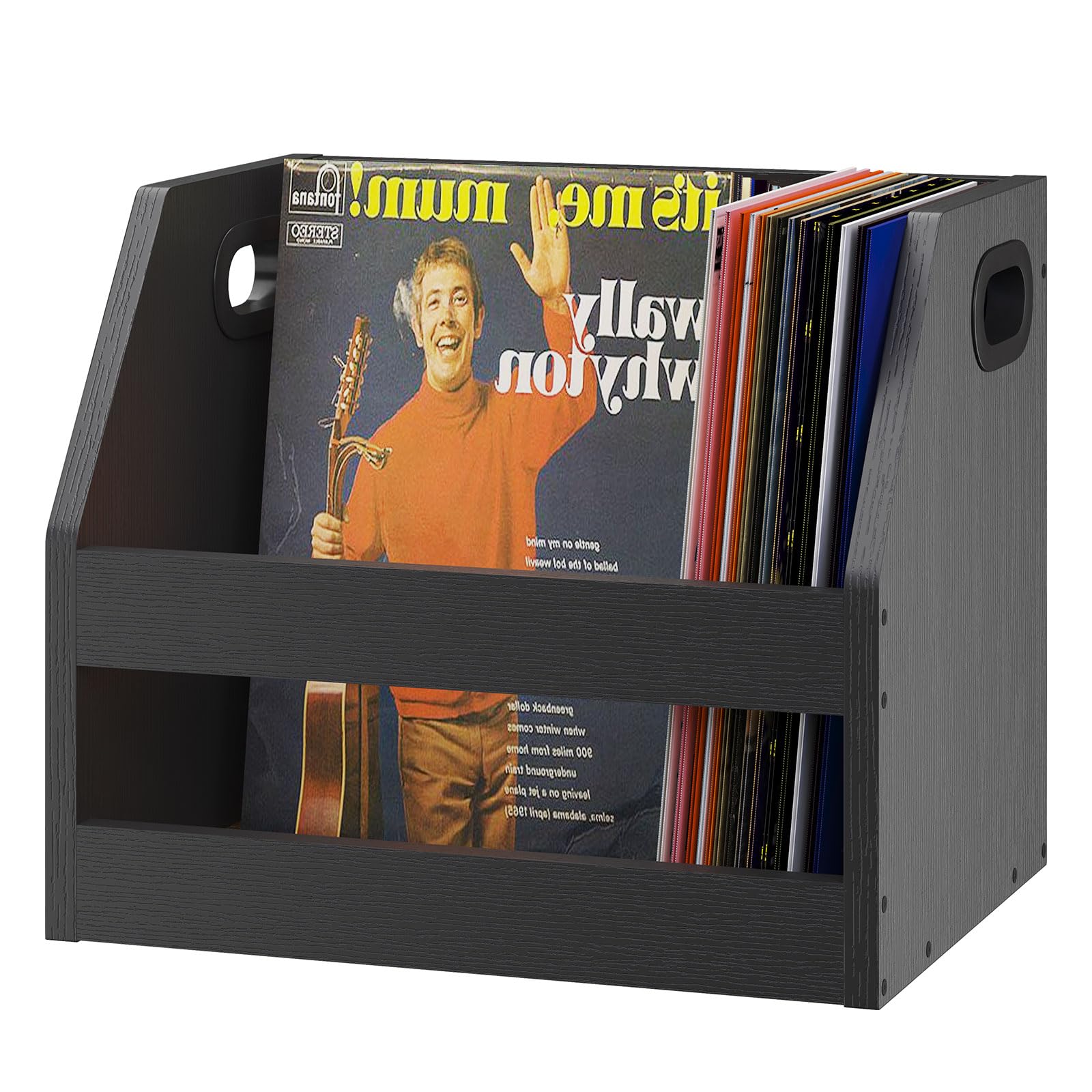 YMYNY Record Storage Holder, Vinyl Album Box Crate with Handle, Book ...
