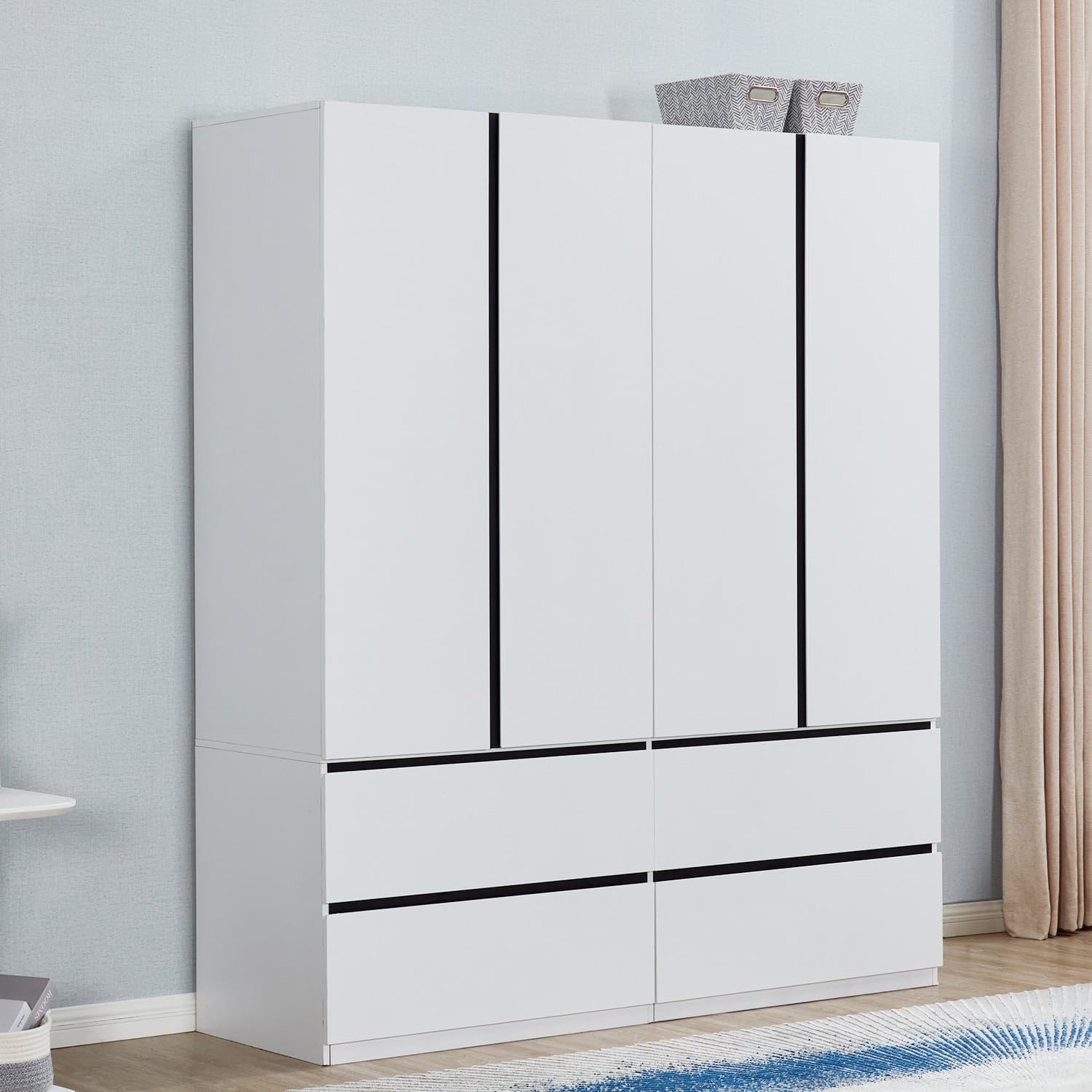 Amazon.com: ModMakers 74.2" Tall 4-Doors 4 Drawers White Wardrobe ...