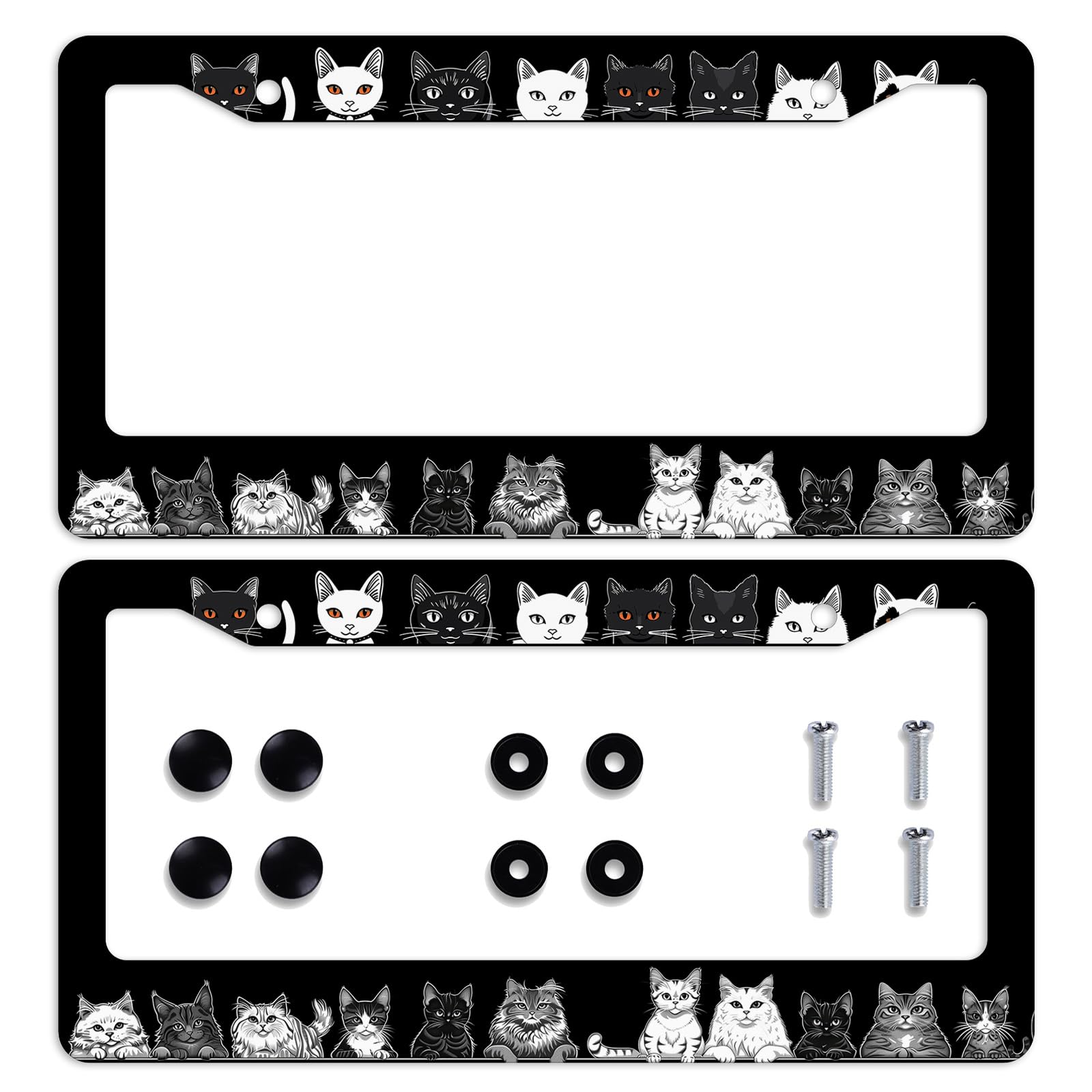 Amazon.com: Black Cat License Plate Frame Cute Cat White Cat License ...