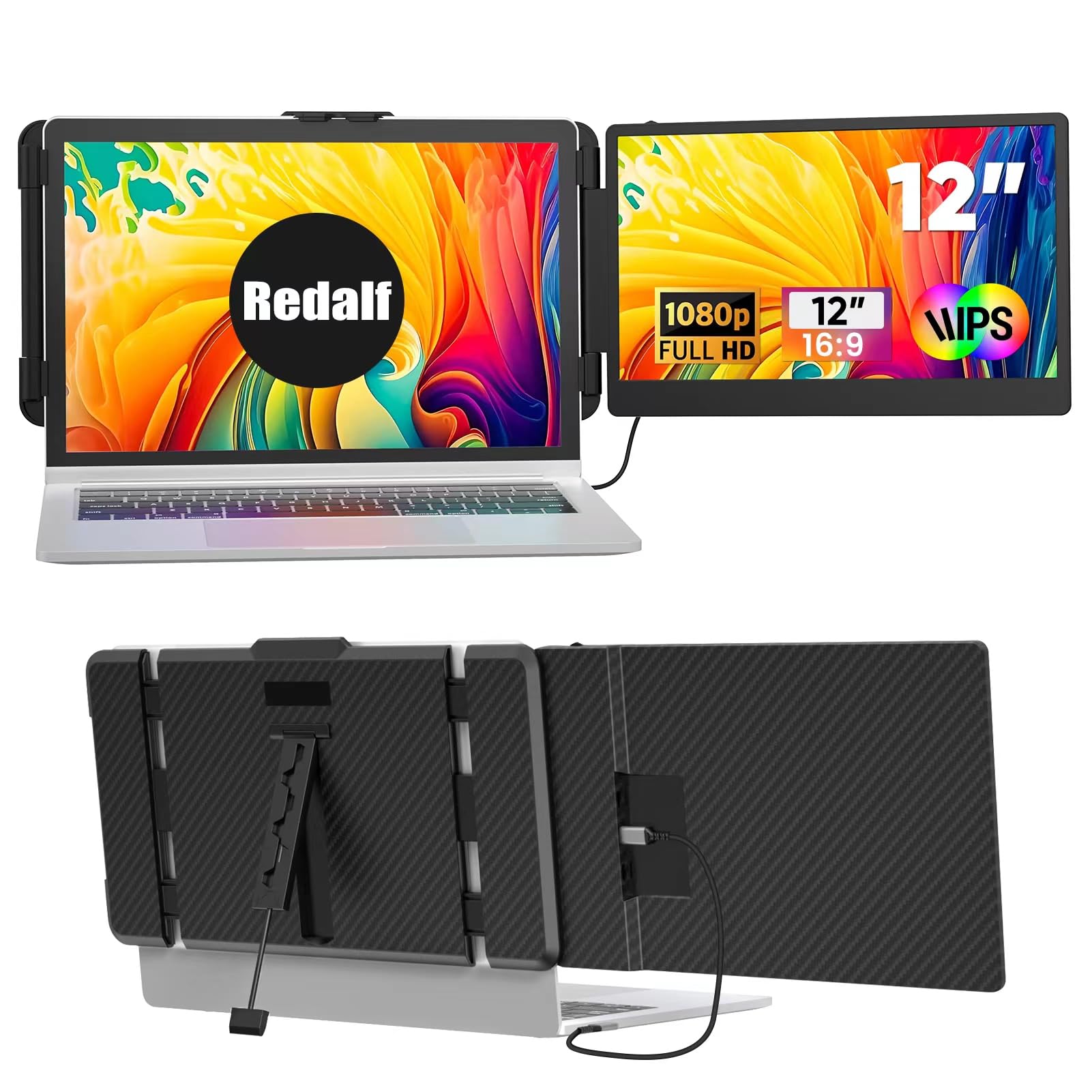 Amazon.com: Redalf Portable Monitor, Laptop Screen Extender, 12" 1080P ...