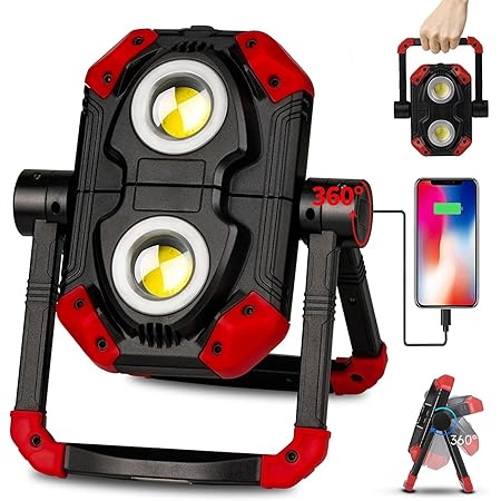 LED Work Light Rechargeable, 2 COB 2500LM Folding Portable Flood Light ...