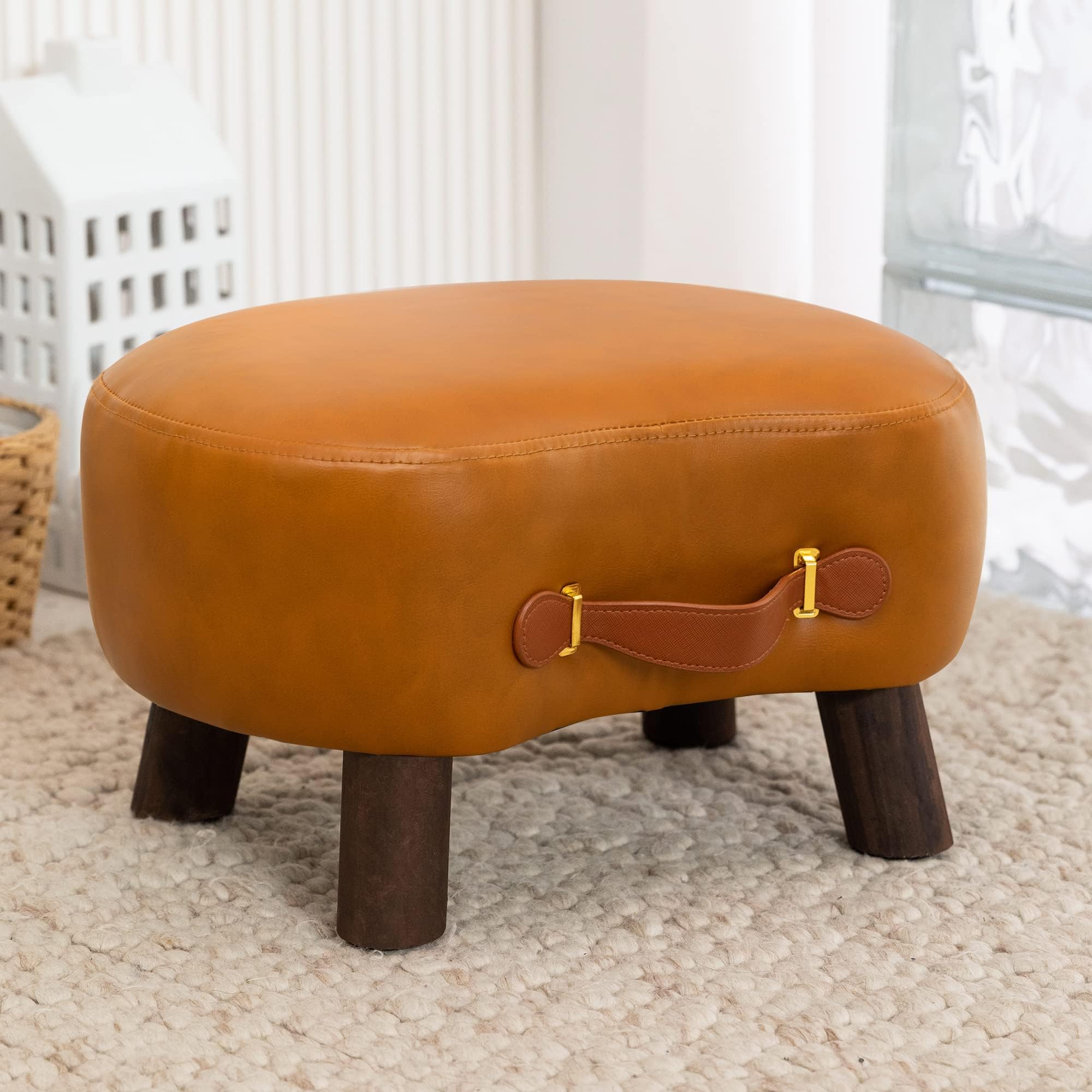 Amazon.com: LUE BONA Small Curved Foot Stool with Handle, Whiskey Brown ...