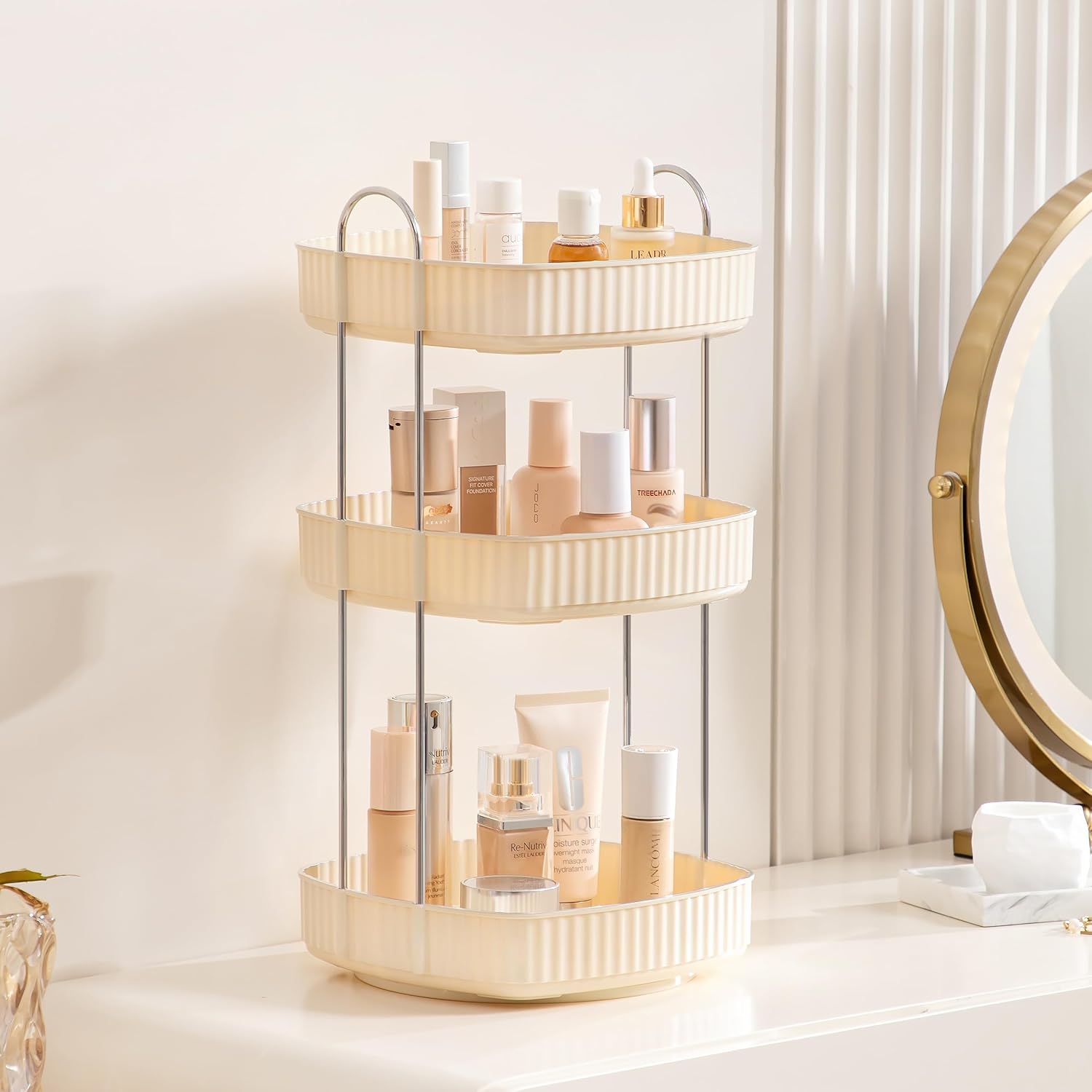 STORICANS Rotating Makeup Organiser, Square 3 Tier Cosmetic Perfume ...