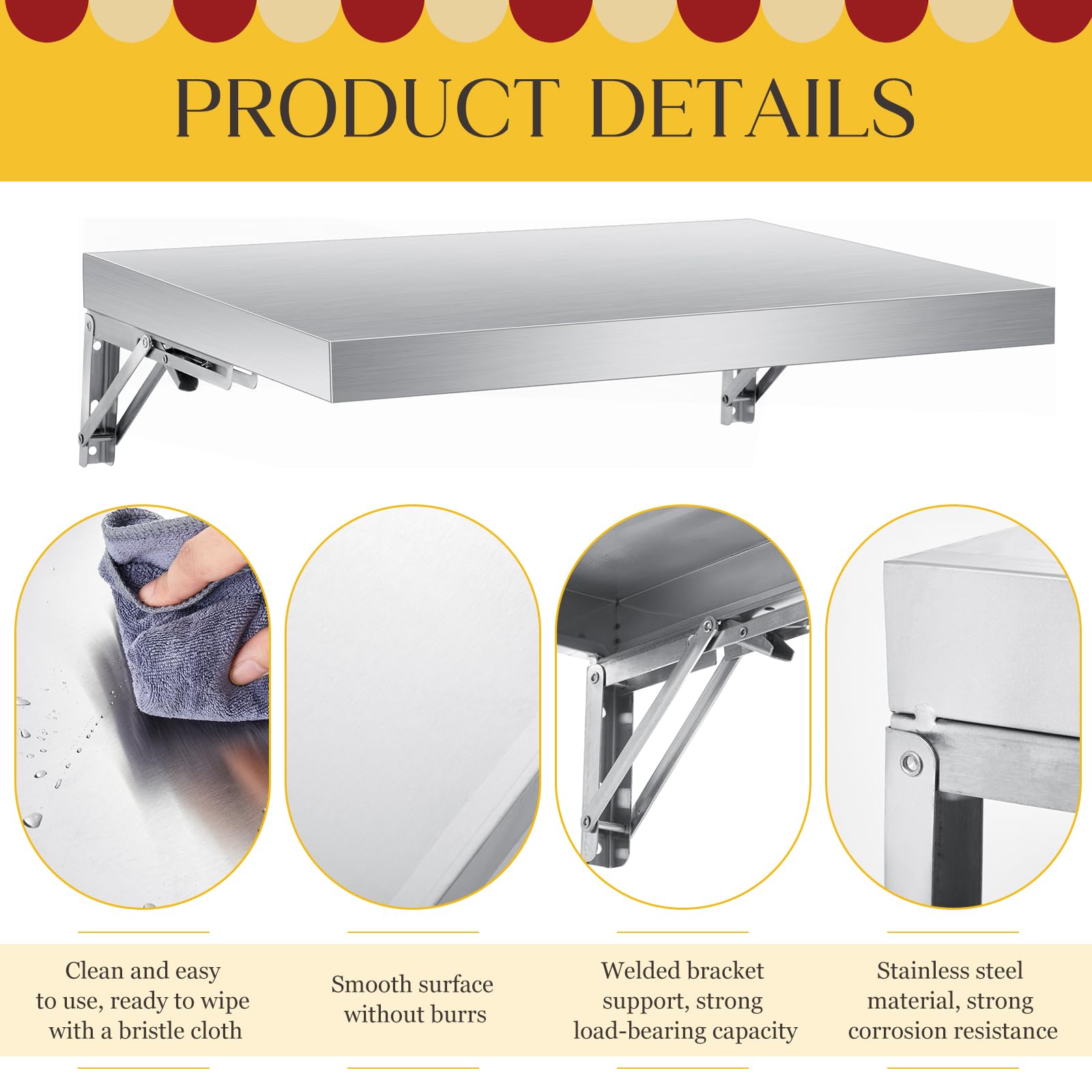 Snapklik.com : Vercraft Stainless Steel Folding Shelf Wall Mounted ...