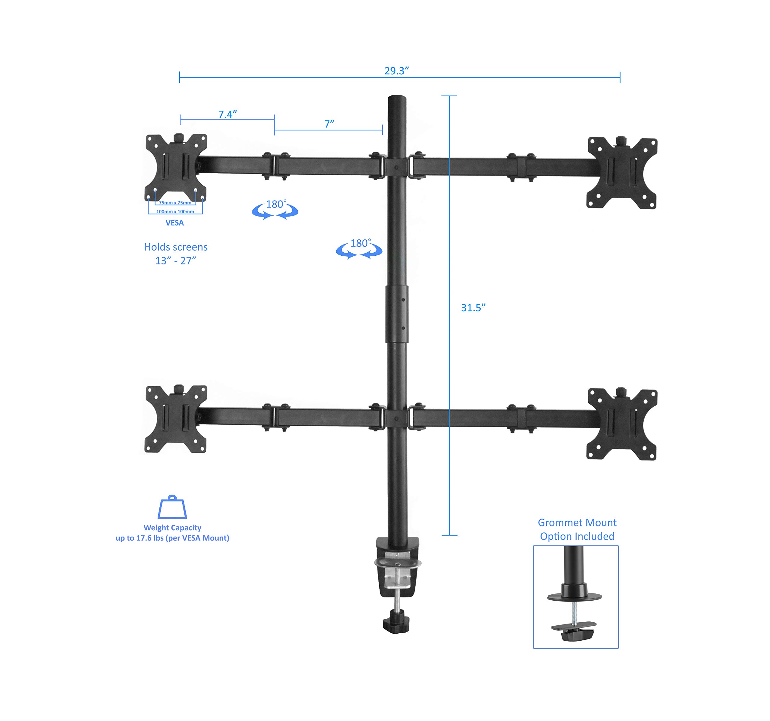 Snapklik.com : Rocelco Premium Quad Monitor Desk Mount - Standard ...