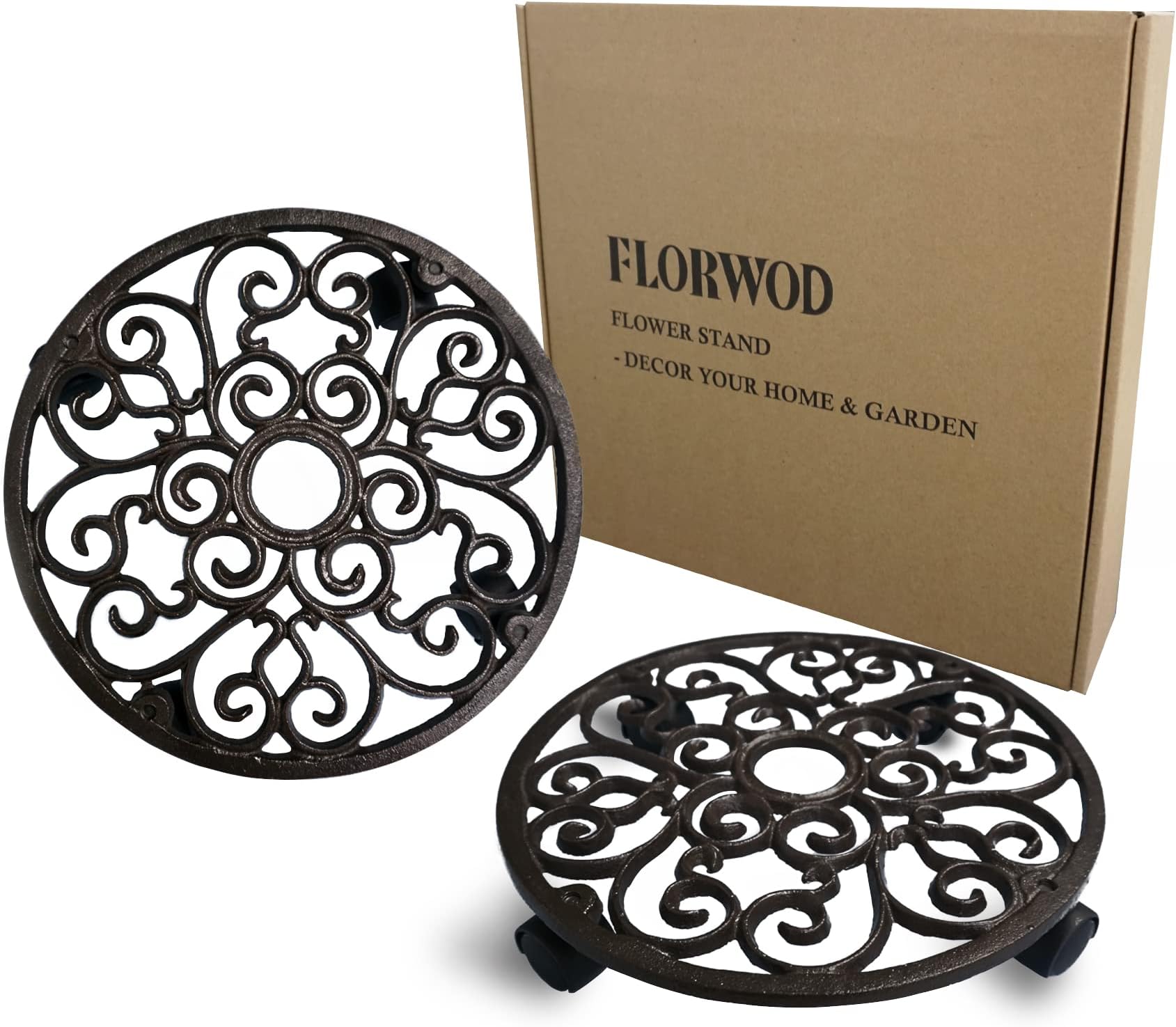 Amazon.com : Keponbee 2 Pack Plant Caddies Heavy Duty Cast Iron ...